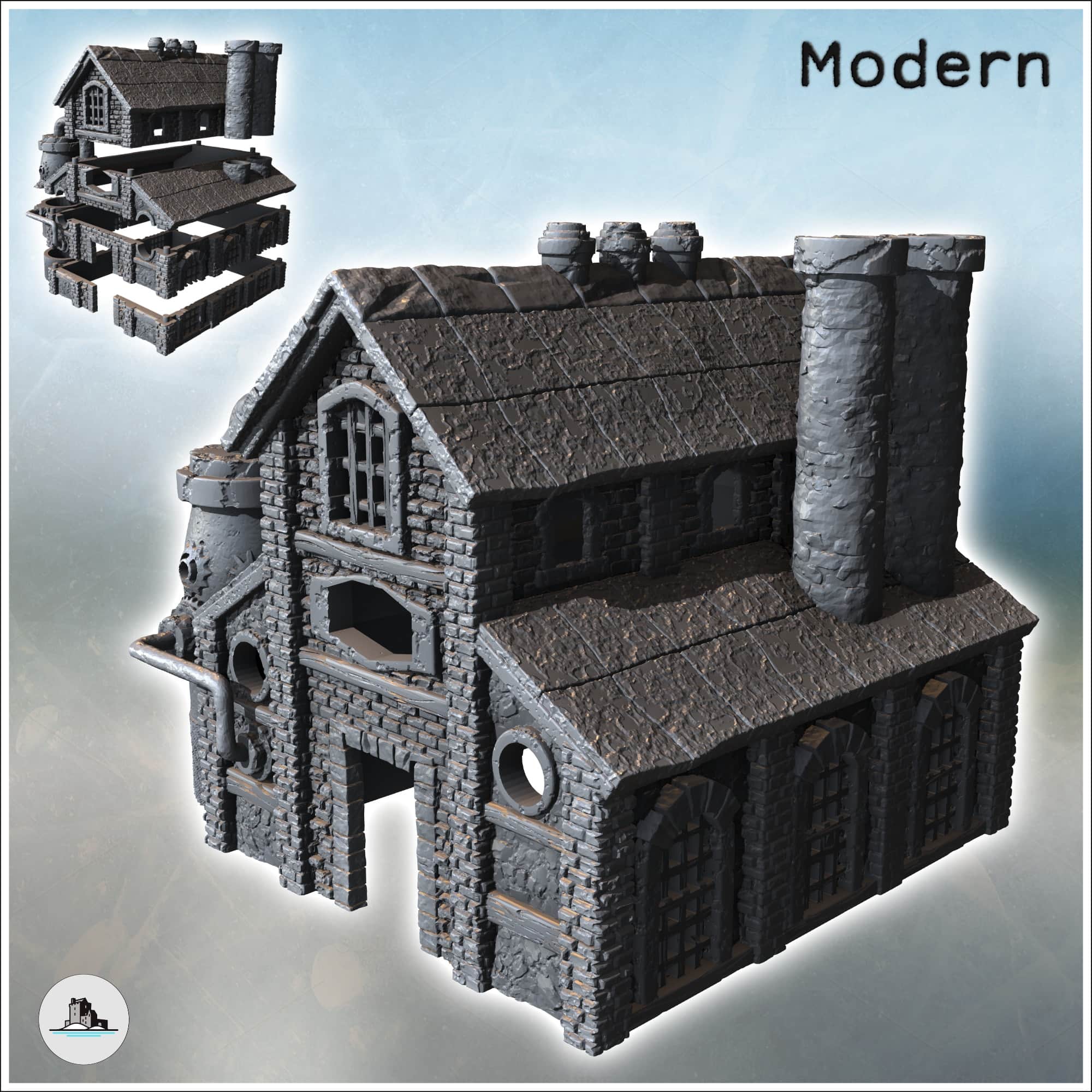 Large modern warehouse with double chimneys and annex tank (2) by ...