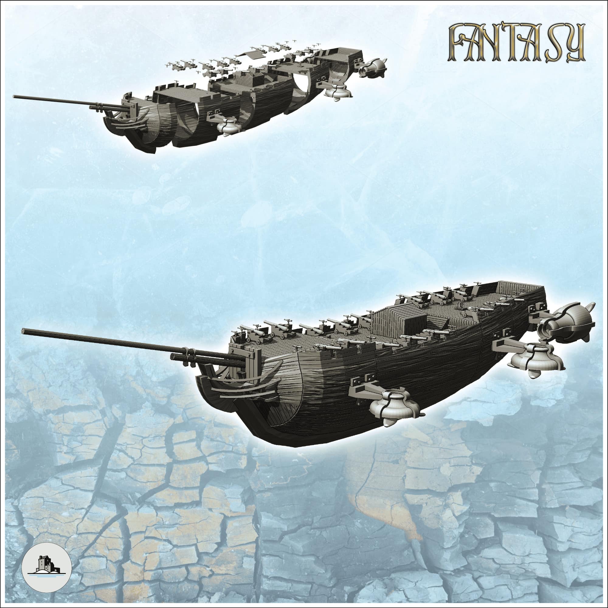 Steampunk ship with cannon on deck and propulsion reactors (2) by ...