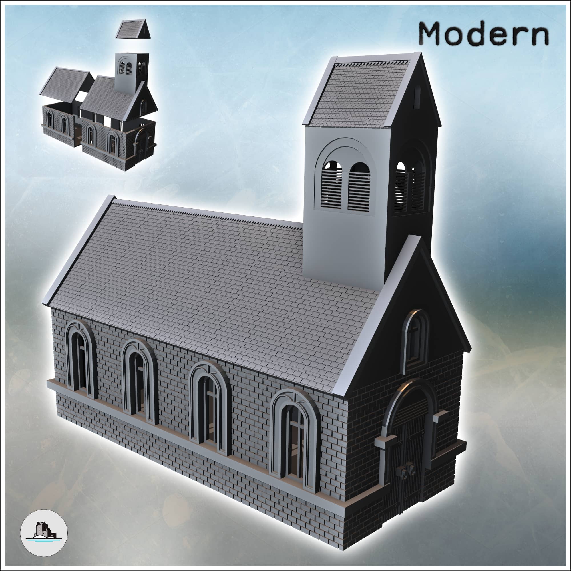Brick church with multiple windows and a steeple (4) by Hartolia ...