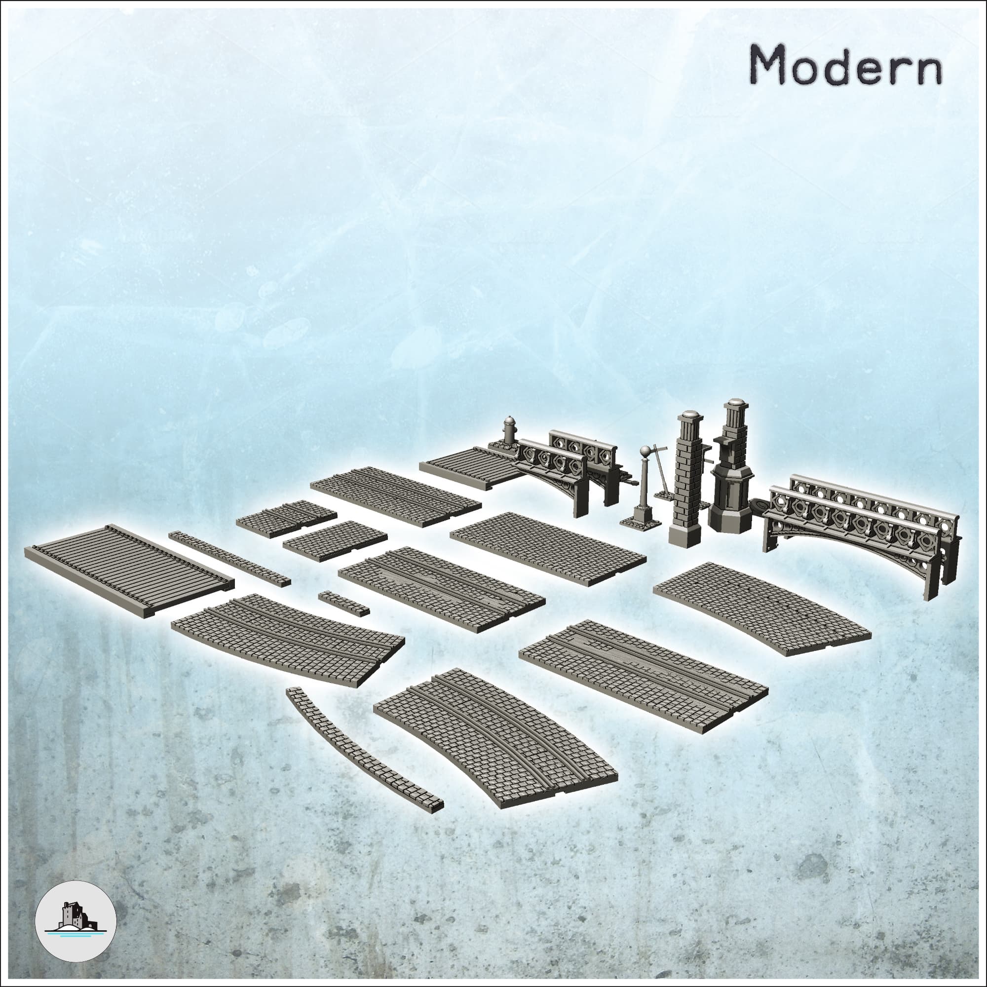 Set of paved roads with streetcar tracks and urban accessories (1) by ...