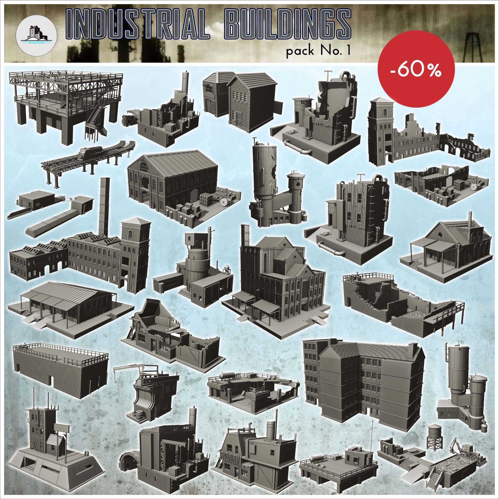 Modern industrial buildings pack No. 1 by Hartolia Miniatures - Wargaming3D
