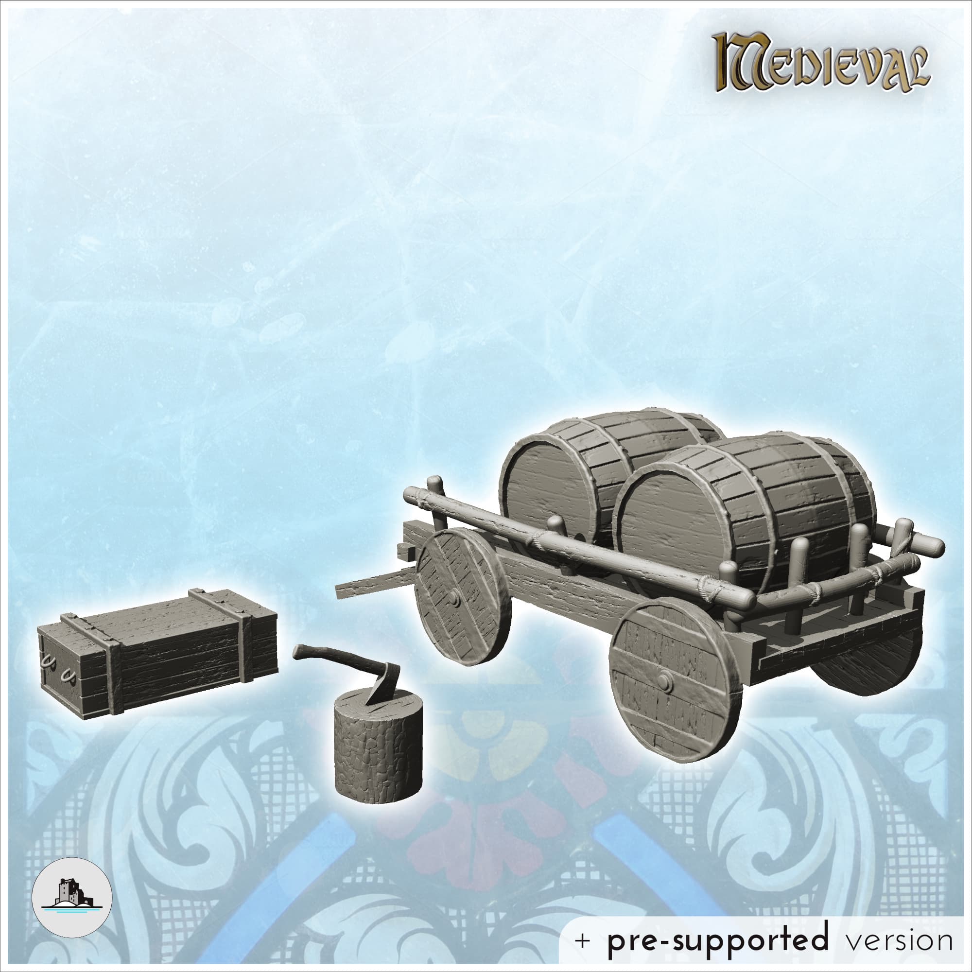 Medieval equipment set with cart crate and axe (1) by Hartolia ...