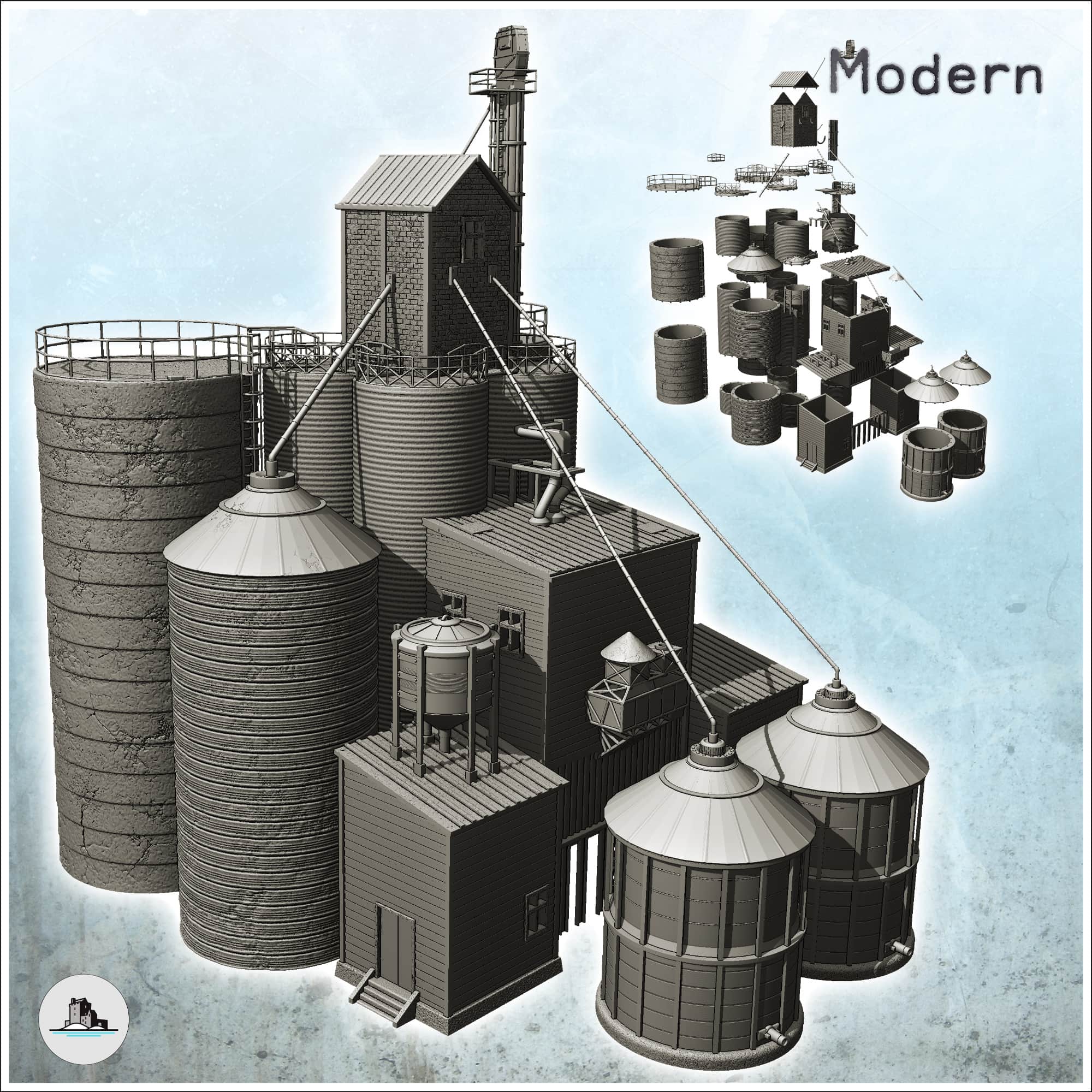Large modern industrial facility with multiple silos with storage tanks ...