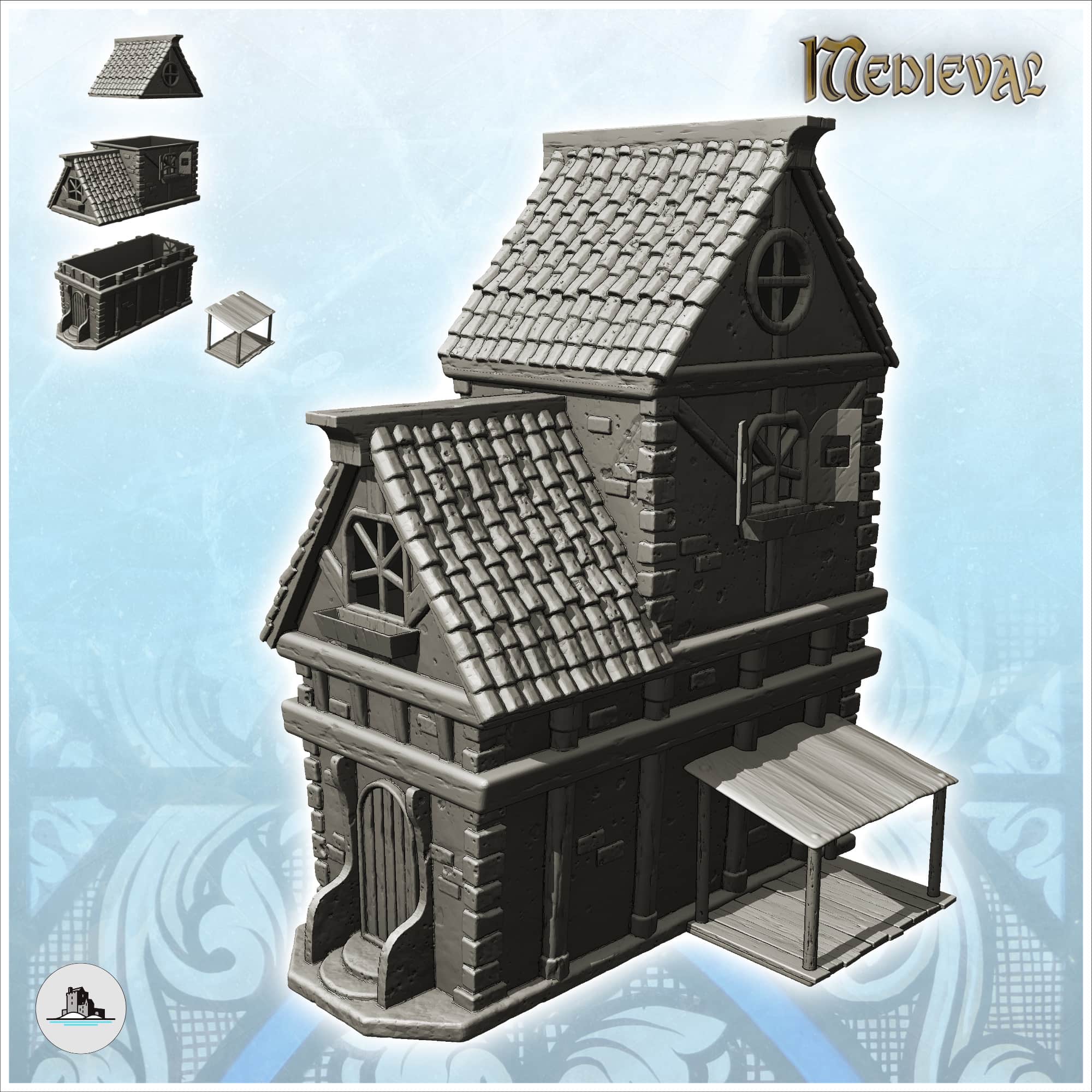Large medieval house with tiled roof and side awning (1) by Hartolia ...