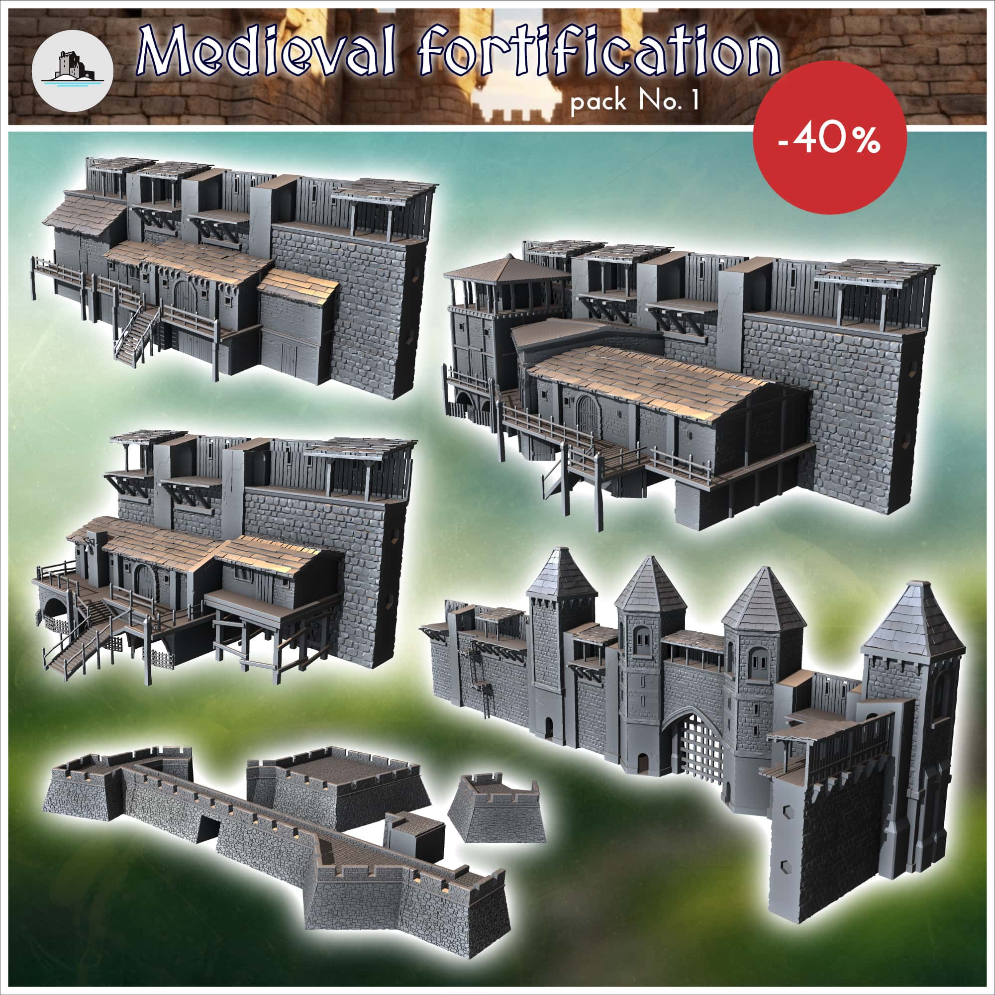 Medieval fortification pack No. 1 by Hartolia Miniatures - MiniHoarder