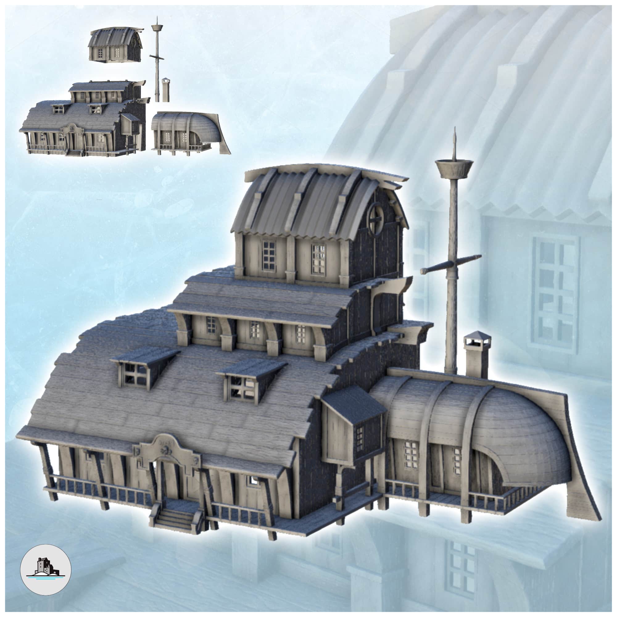 Large medieval wooden pirate building with mast and floor (8) by ...