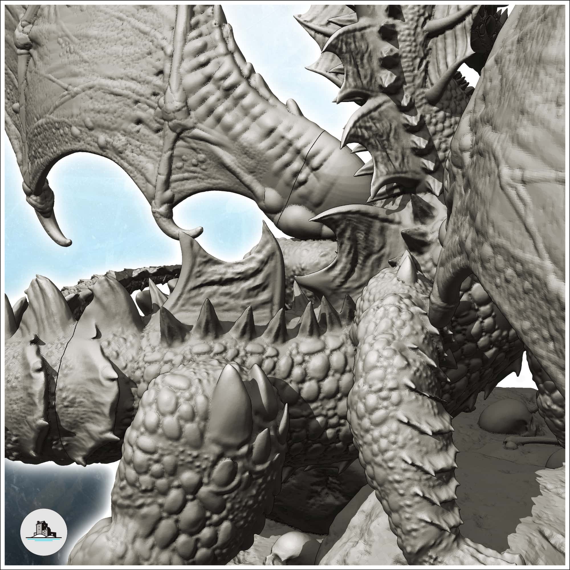Dragon on rock with open mouth and human bones on the ground (21) by ...