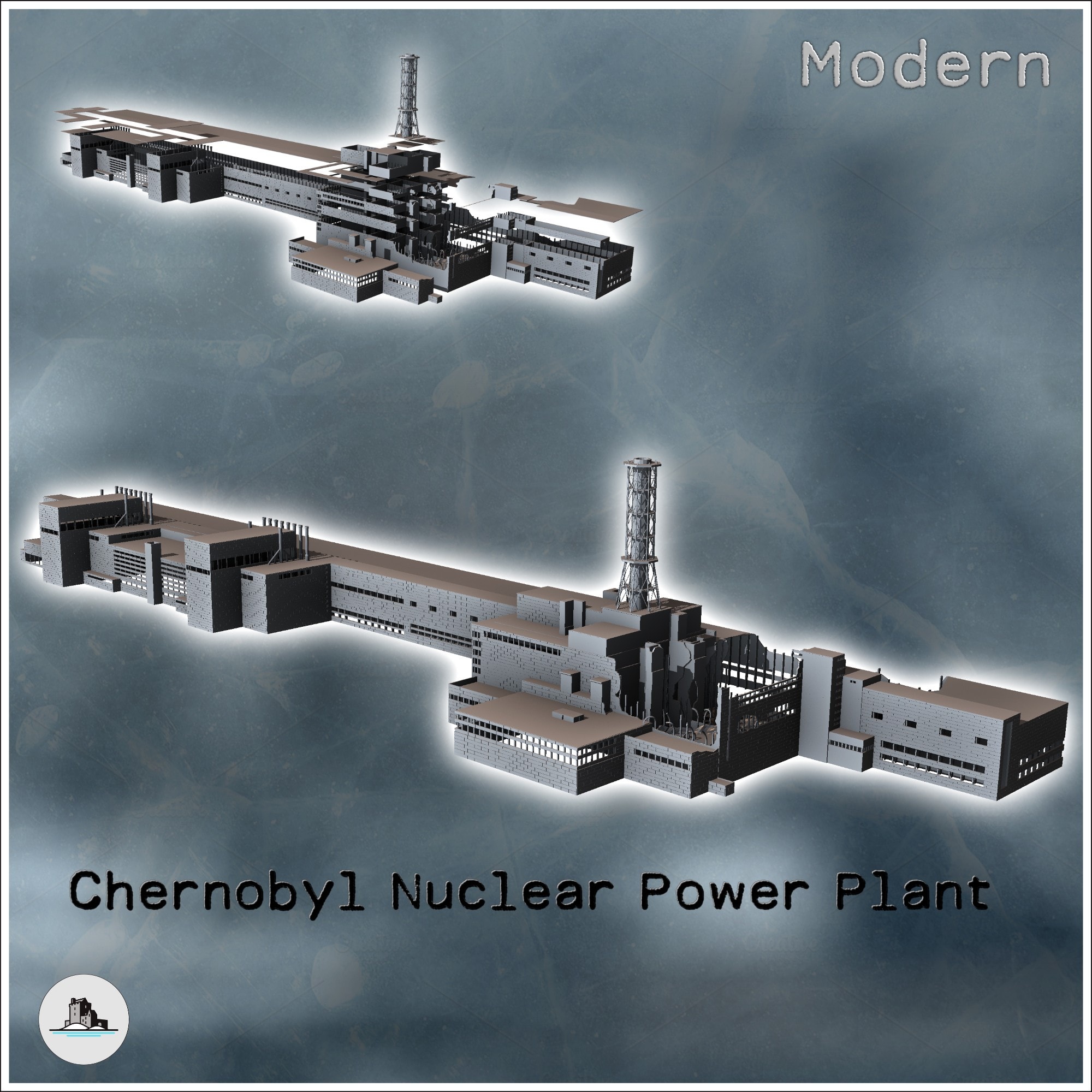 Chernobyl nuclear power plant with open reactor after explosion (7) by ...