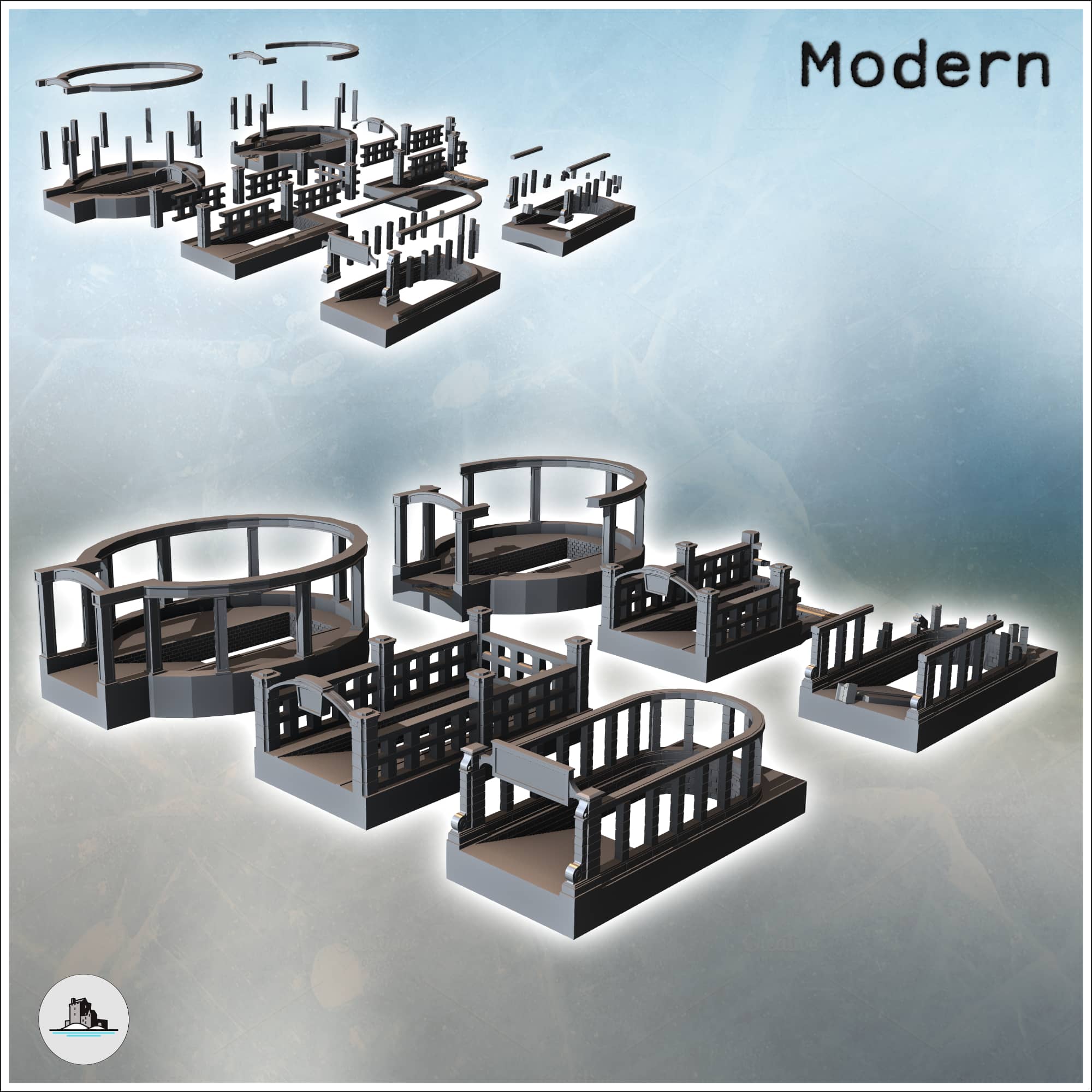 Set of underground metro entrance with intact and destroyed versions ...