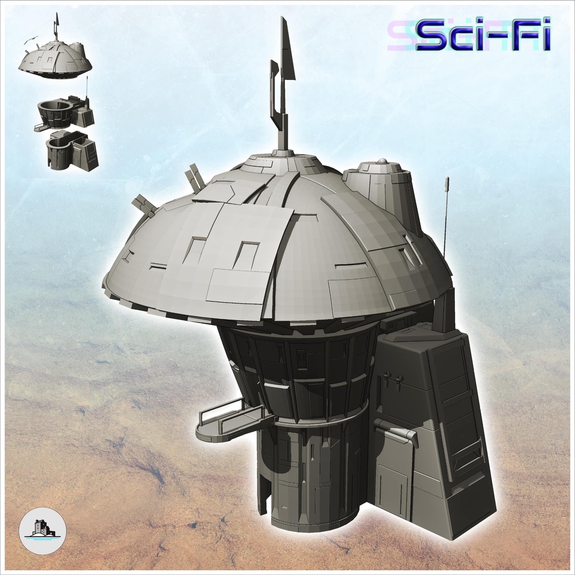 Large futuristic building with spherical roof and pontoon (1) by ...