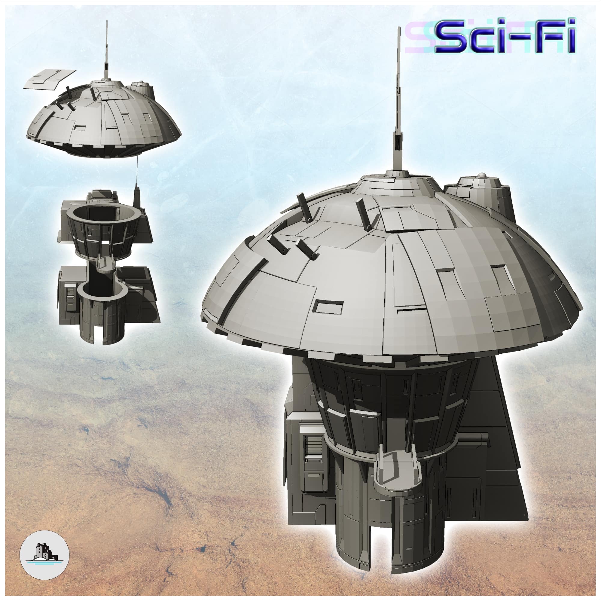 Large futuristic building with spherical roof and pontoon (1) by ...