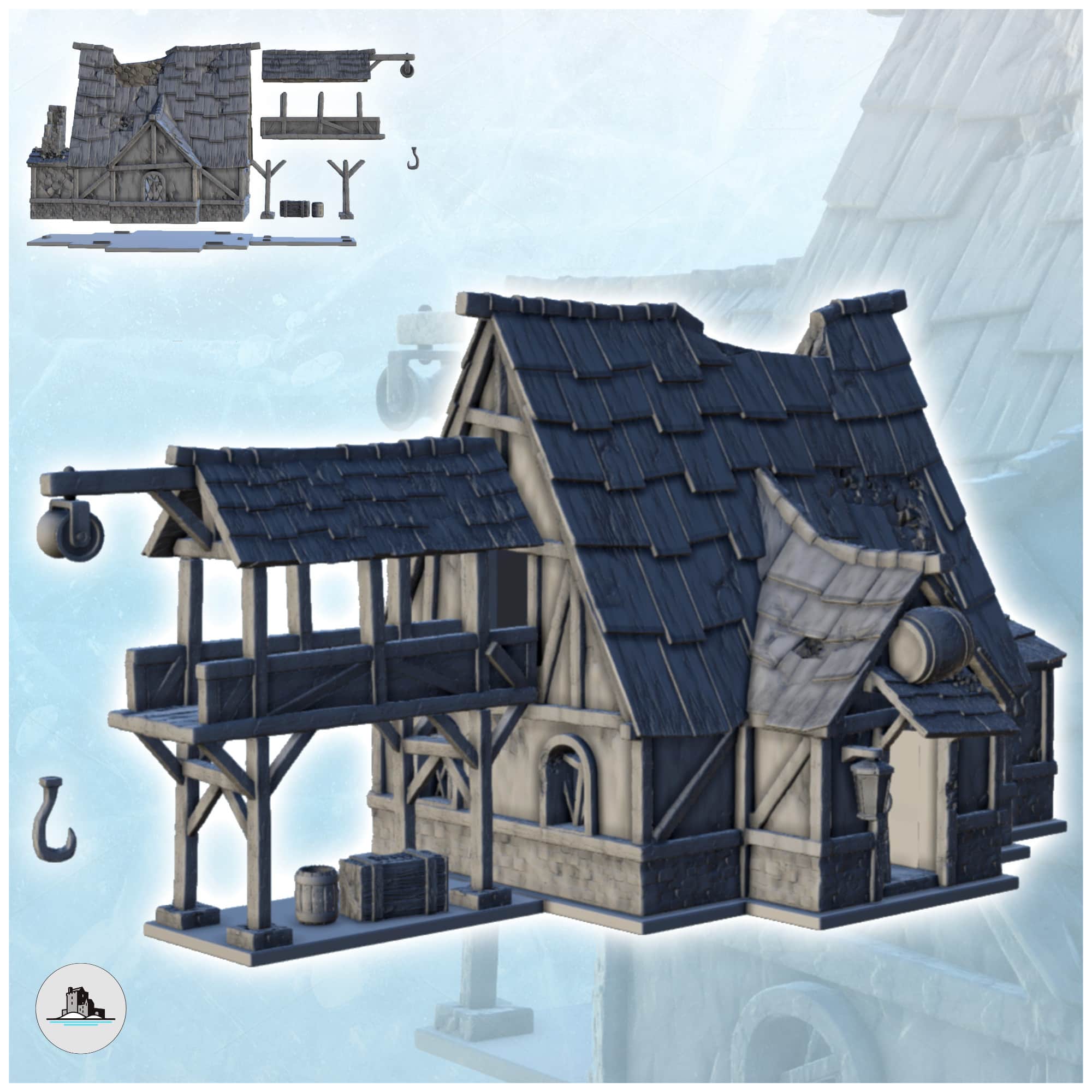 Medieval storage warehouse with pulley extension for handling (11) by ...