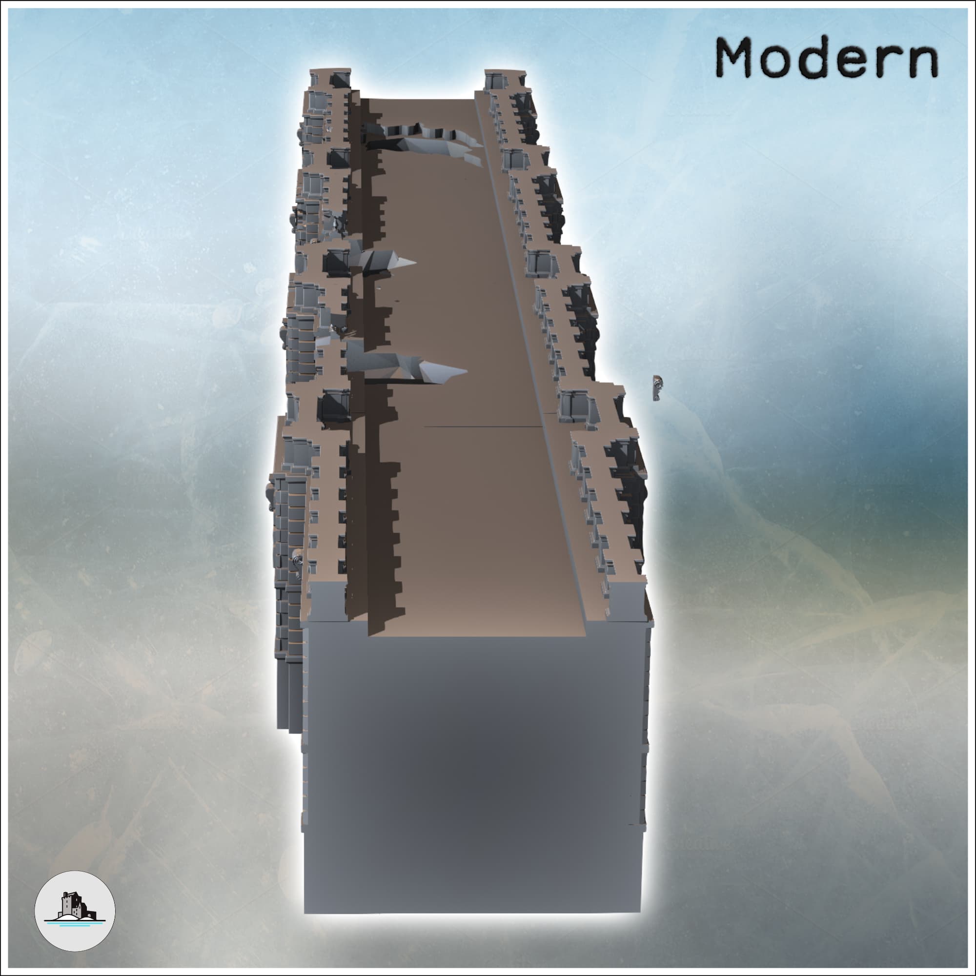 Modern modular brick bridge with multiple pillars and stone railing (7 ...