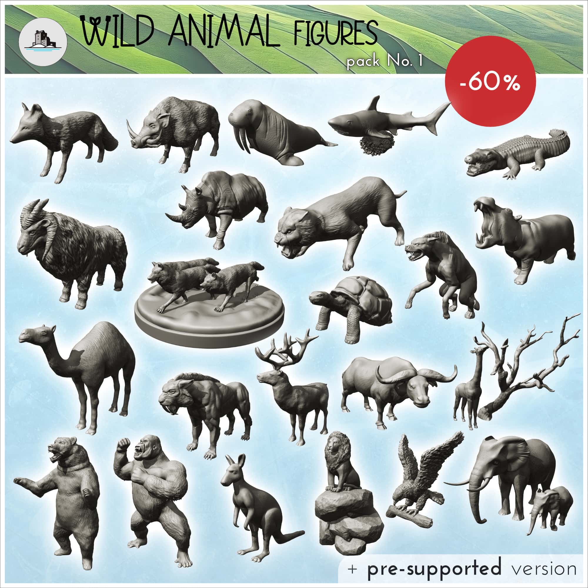 Wild animal figures pack No. 1 by Hartolia Miniatures - Wargaming3D