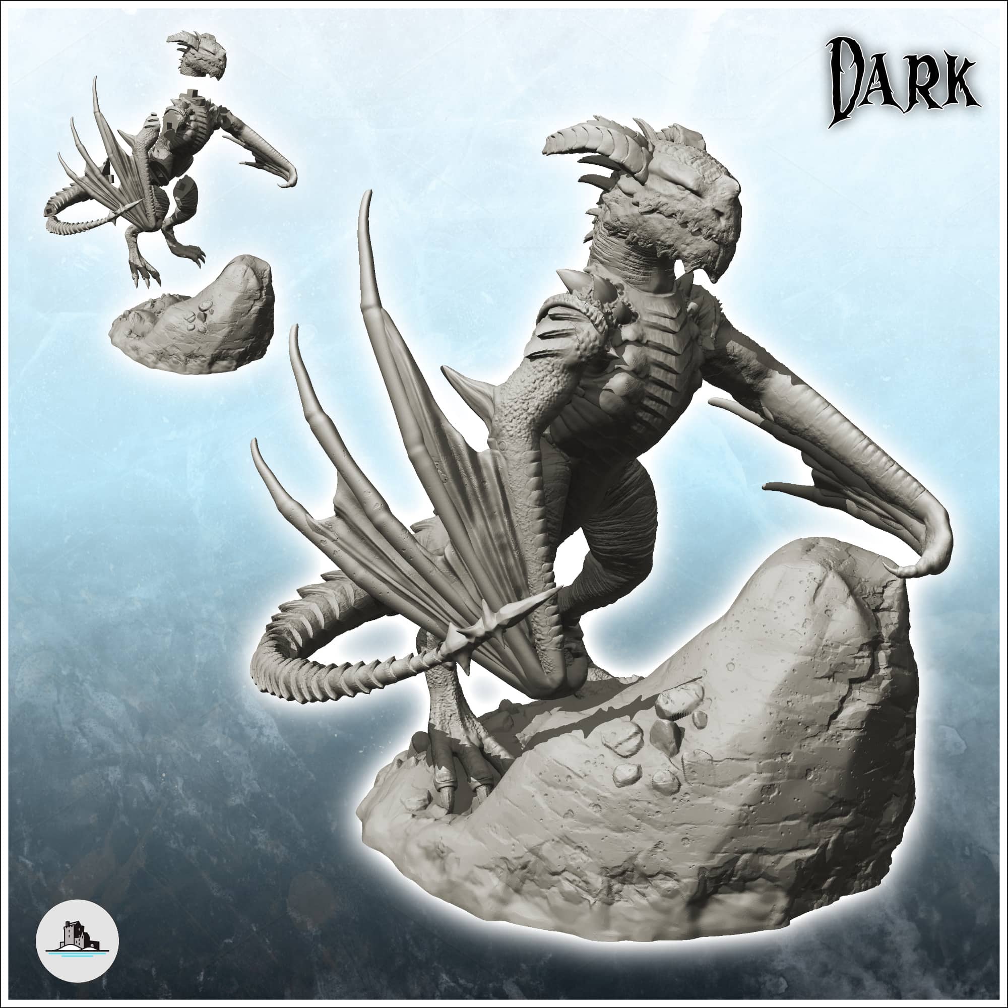 Dragon with pointed tail on rock (8) by Hartolia Miniatures - Wargaming3D