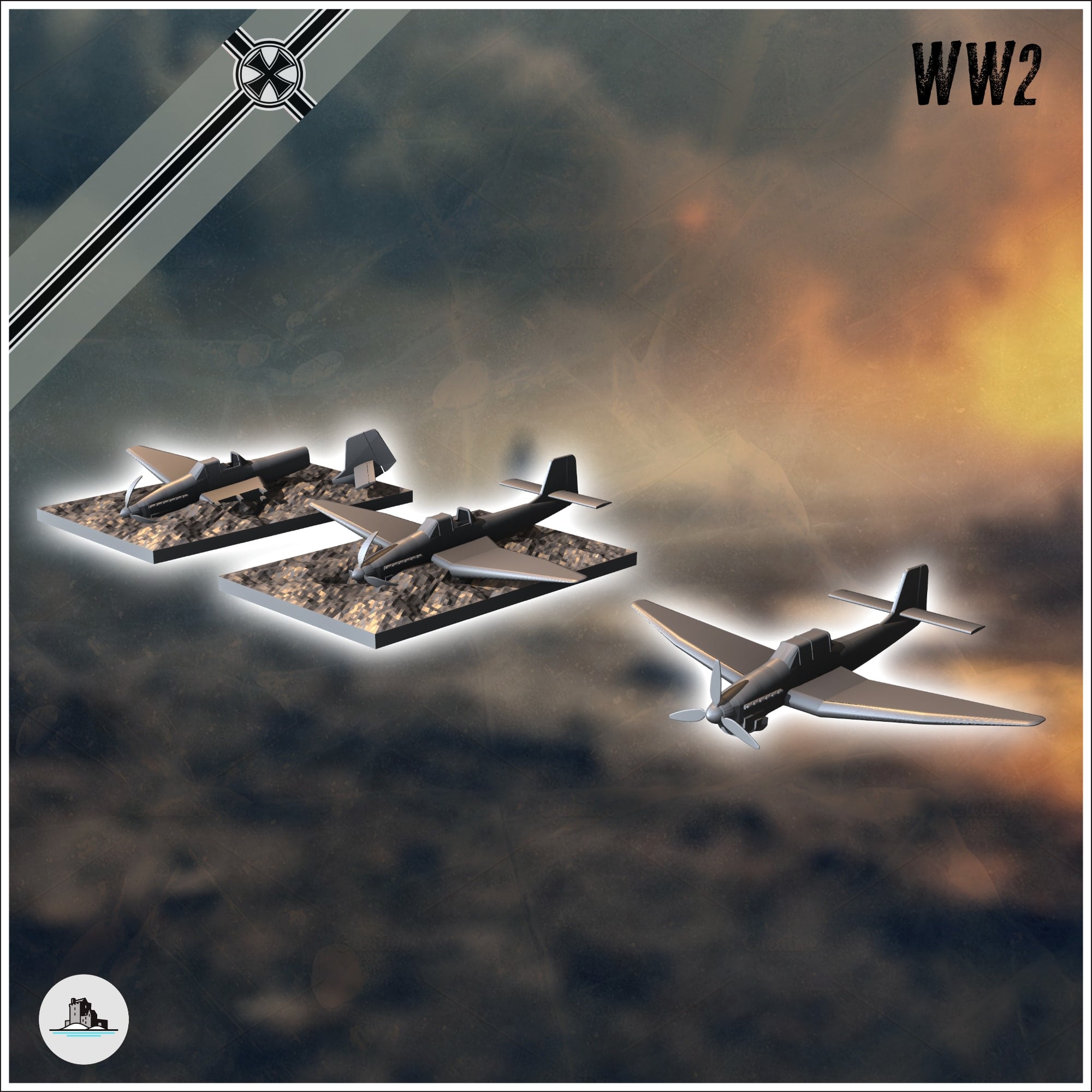 Set of three Junkers Ju 87 Stuka German dive bomber with intact and ...