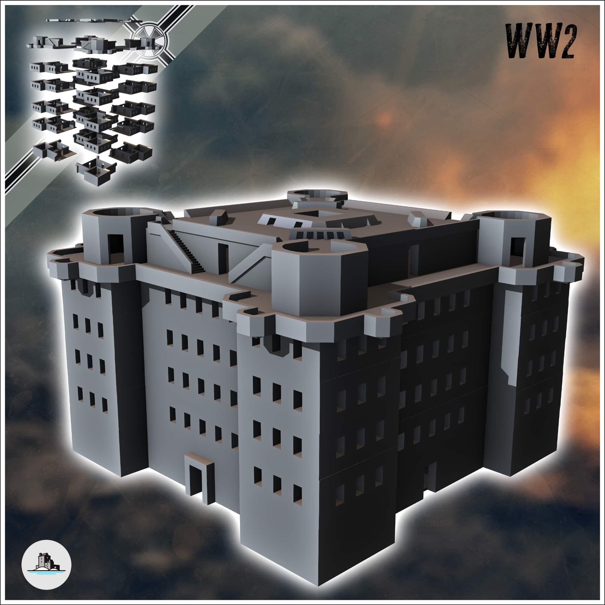 Flak tower Blaurt I (1st generation G-Tower Flakturm VI) Anti-air bunker by Hartolia Miniatures ...