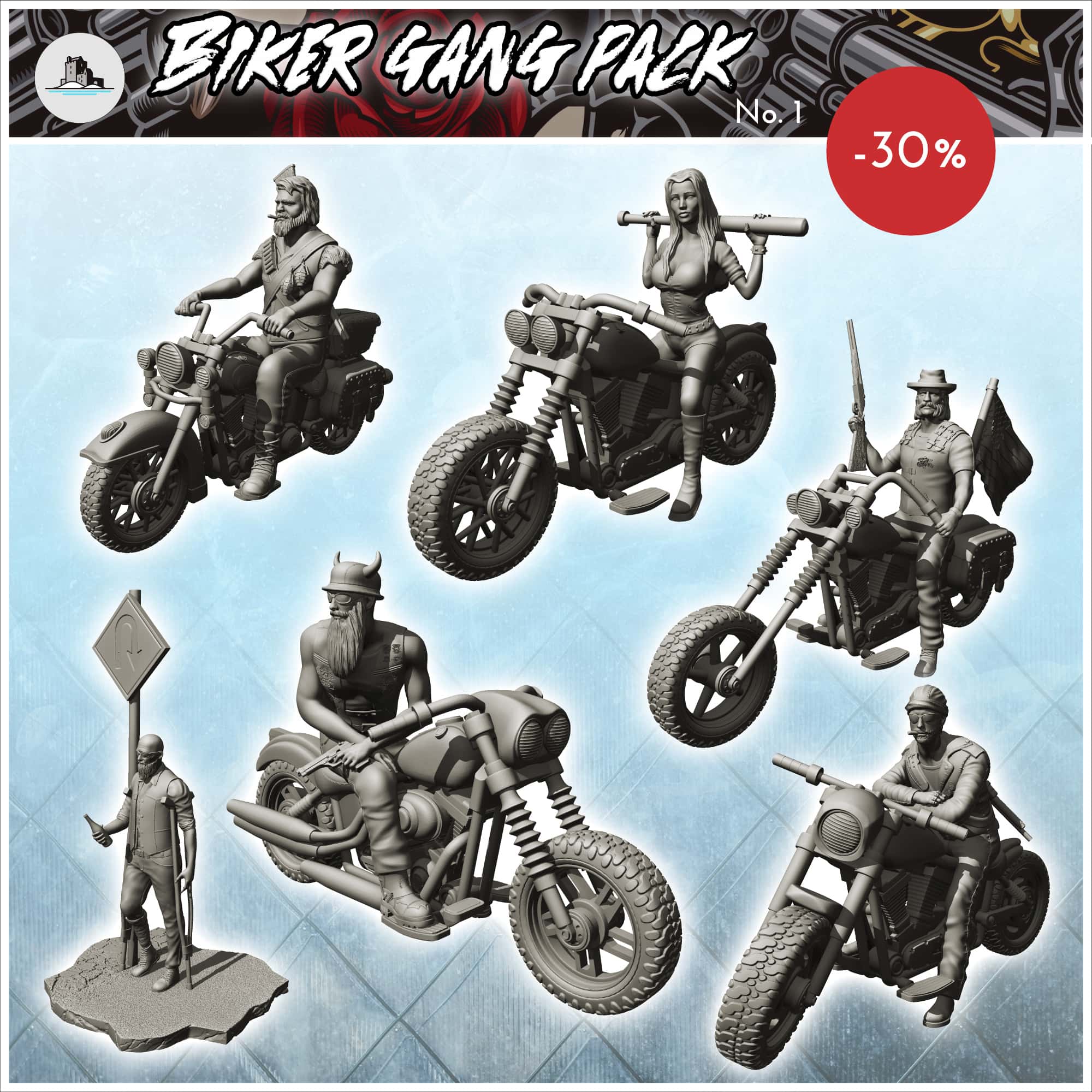 Bikers gang figures pack No. 1 by Hartolia Miniatures - Wargaming3D