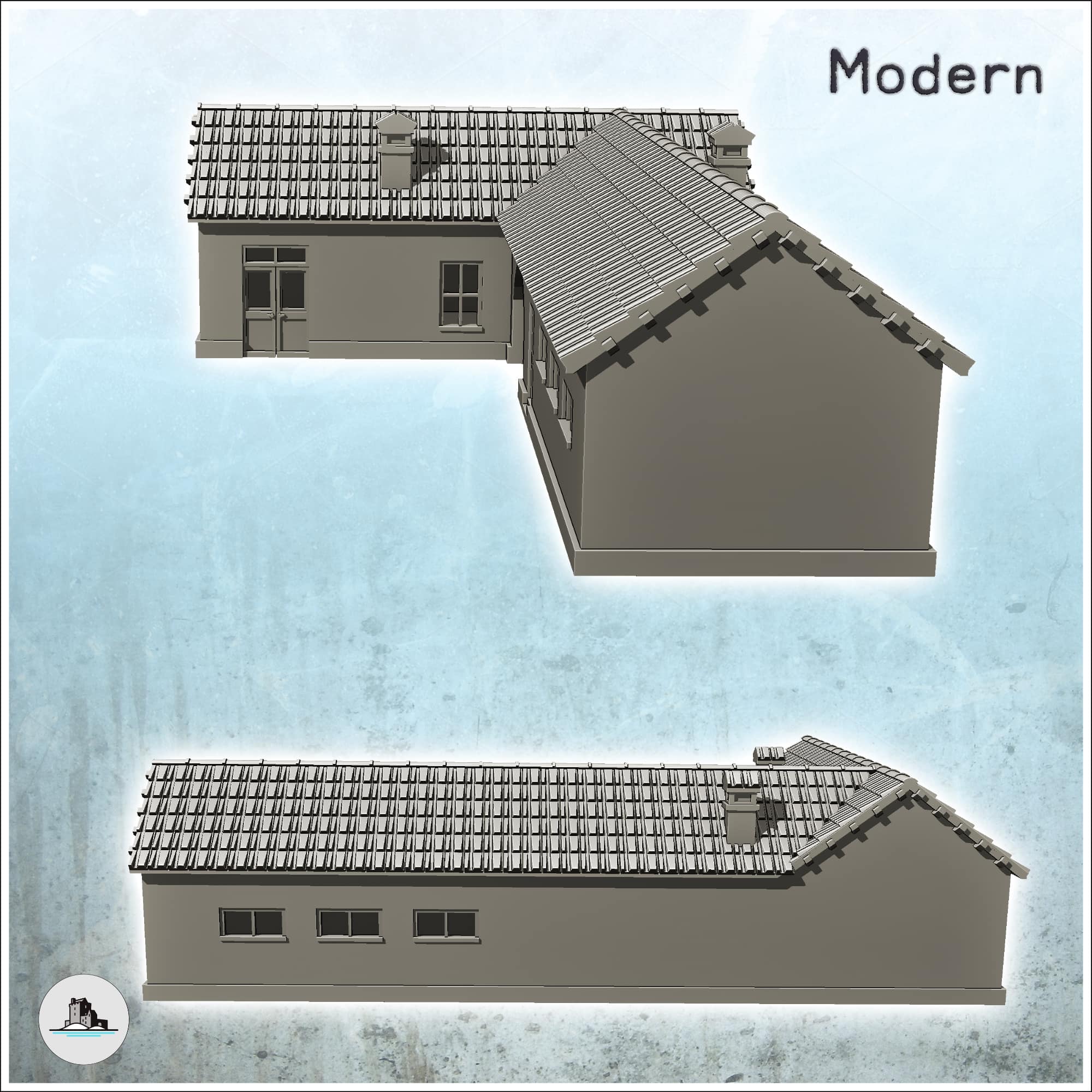 Military barracks with central access arch and tile roof (3) by ...