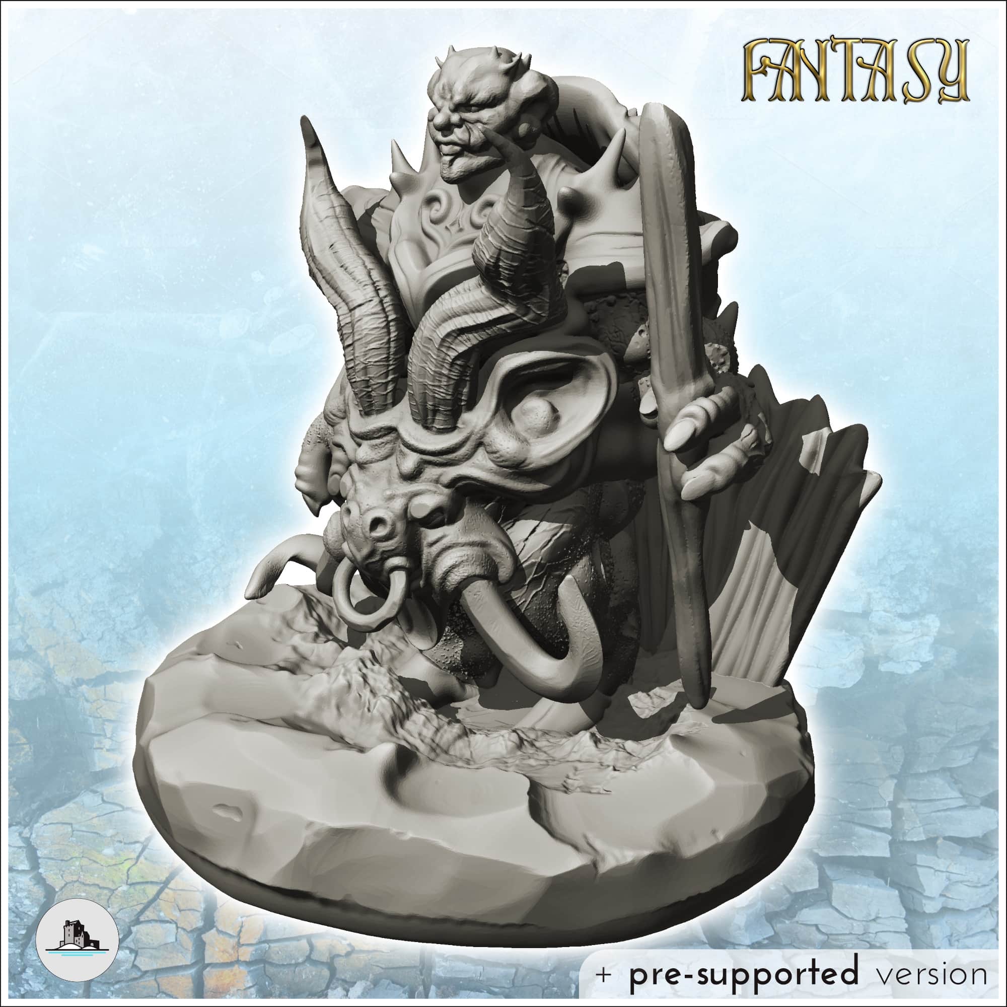 Evil creature with large belly armor with horns and wooden stick (18 ...