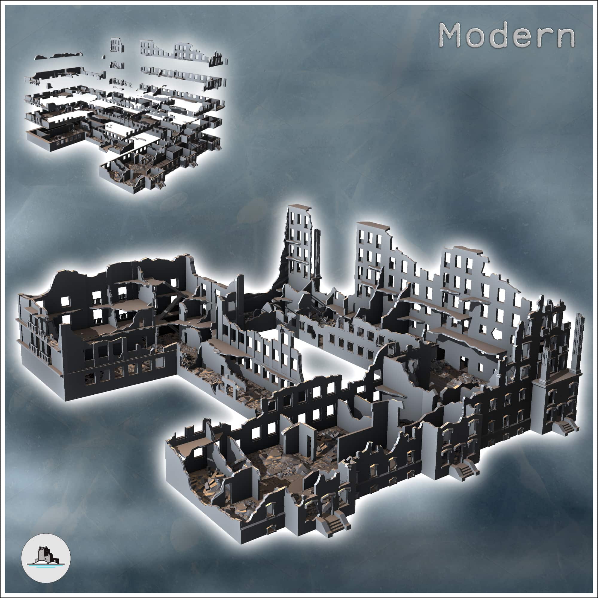 Large set of ruined multi-storey buildings (2) by Hartolia Miniatures ...
