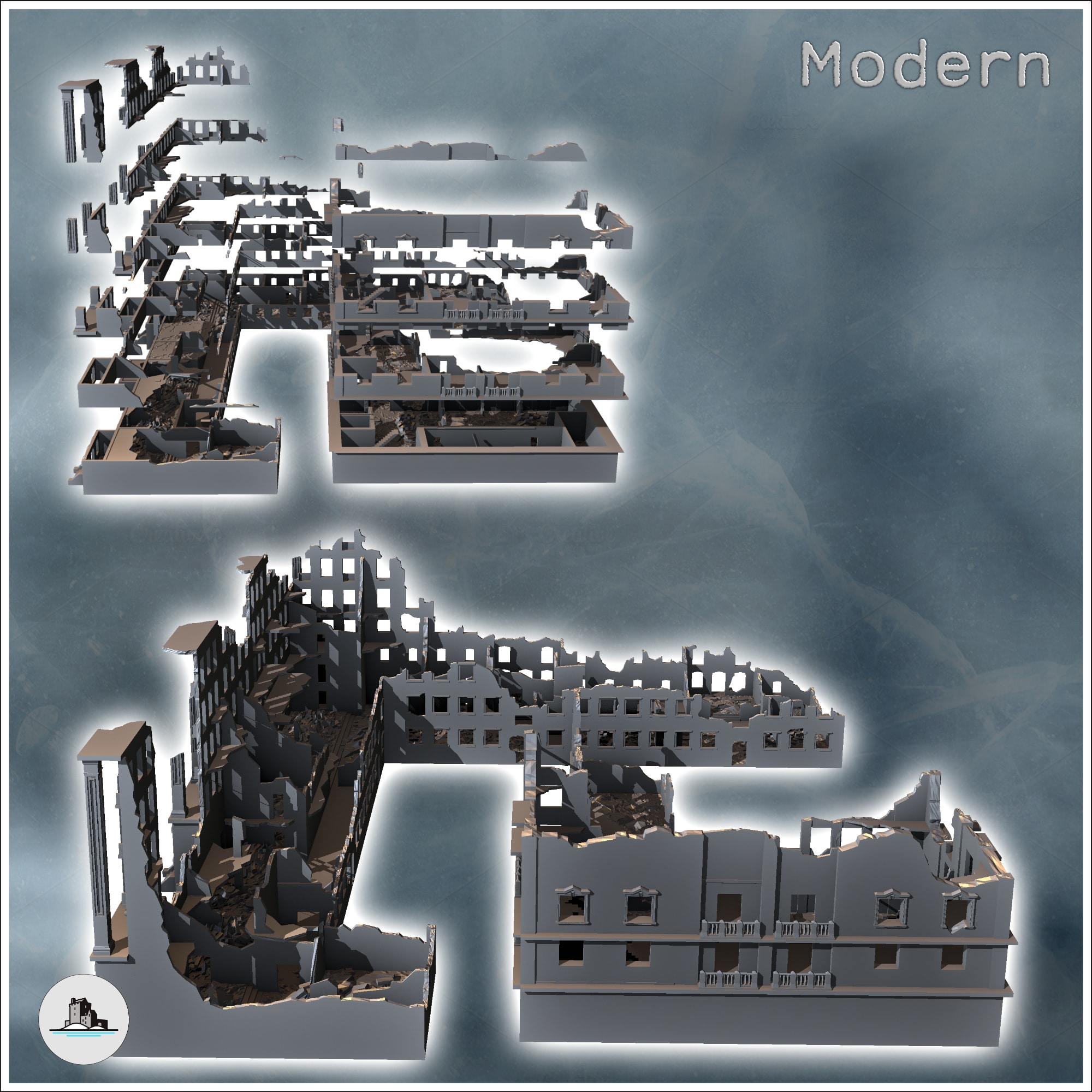 Large set of ruined multi-storey buildings (2) by Hartolia Miniatures ...