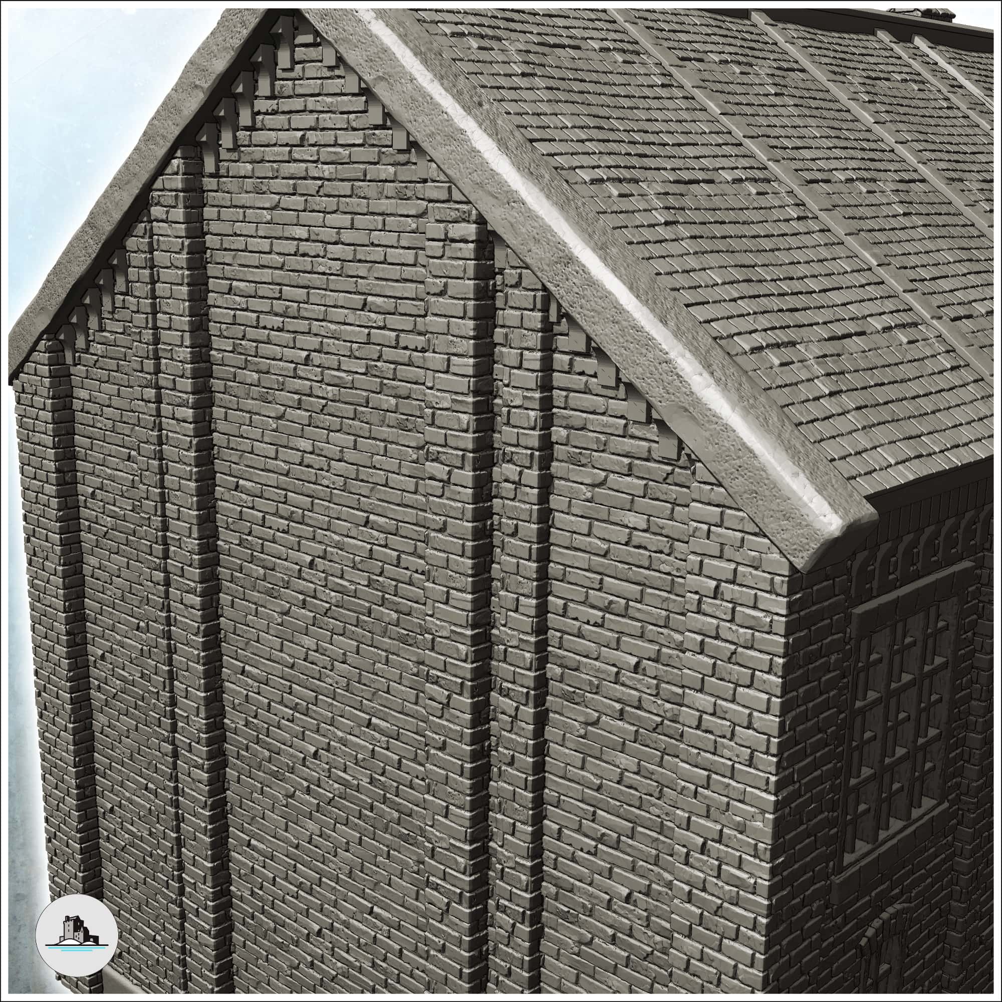 Large modern brick factory with large windows and platform access ...
