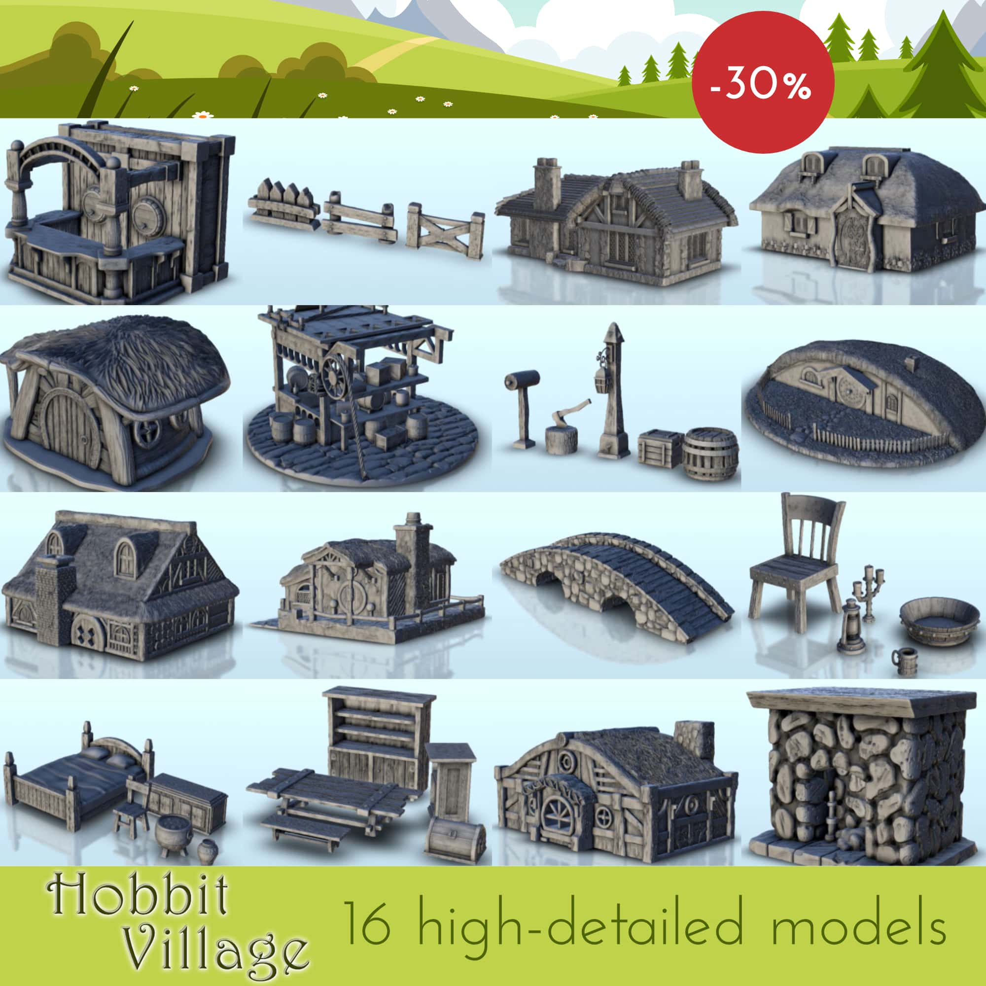 Hobbit village pack by Hartolia Miniatures - MiniHoarder