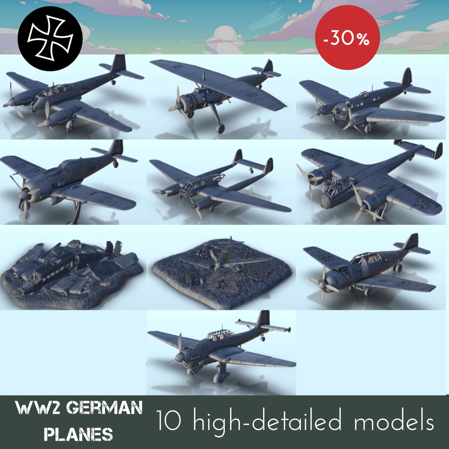 German WW2 planes pack by Hartolia Miniatures Wargaming3D