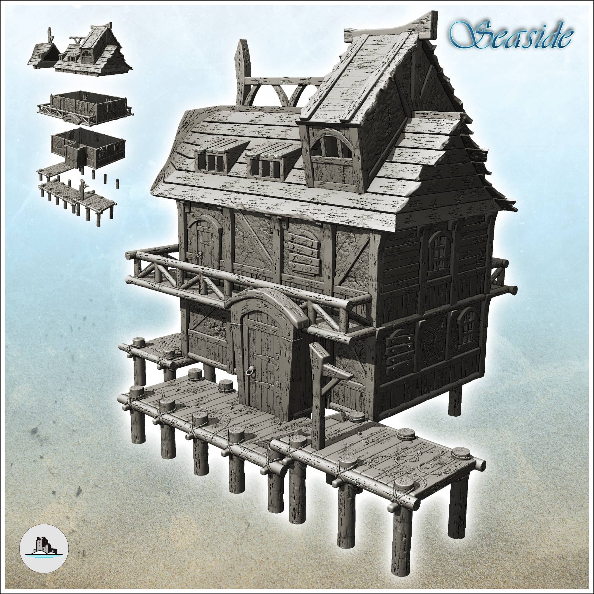 Medieval building on wooden dock with second floor and balcony (12) by ...