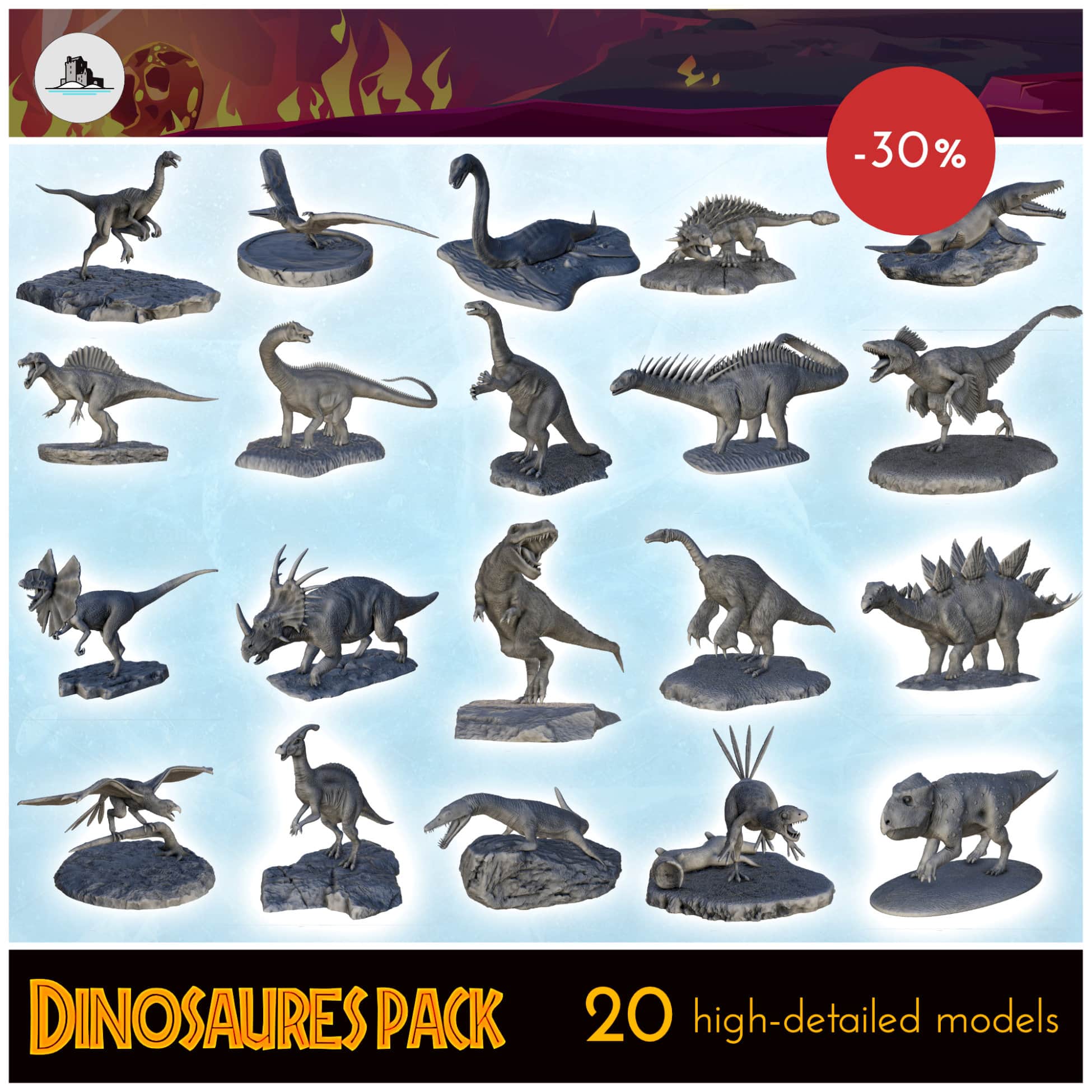 Dinosaur miniatures pack by Hartolia Miniatures - Wargaming3D