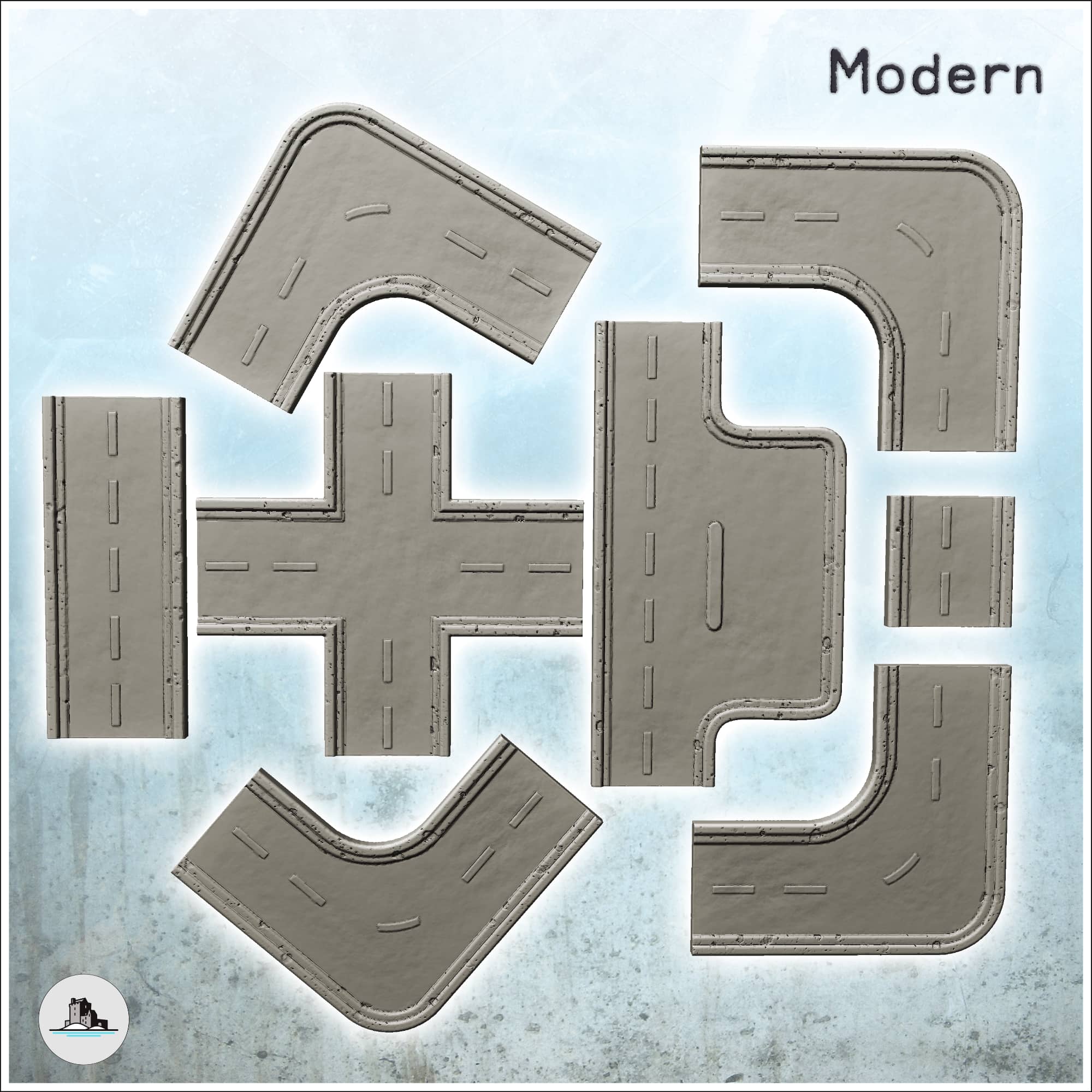Set of modern modular roads with crossroads (10) by Hartolia Miniatures ...