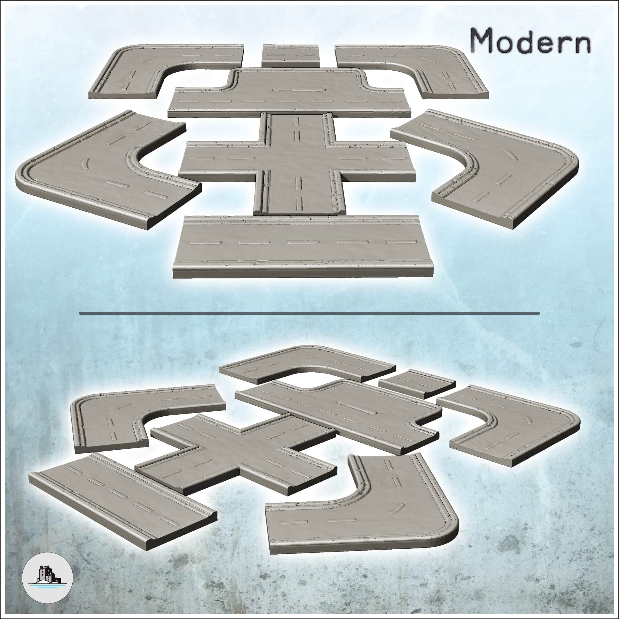 Set of modern modular roads with crossroads (10) by Hartolia Miniatures ...