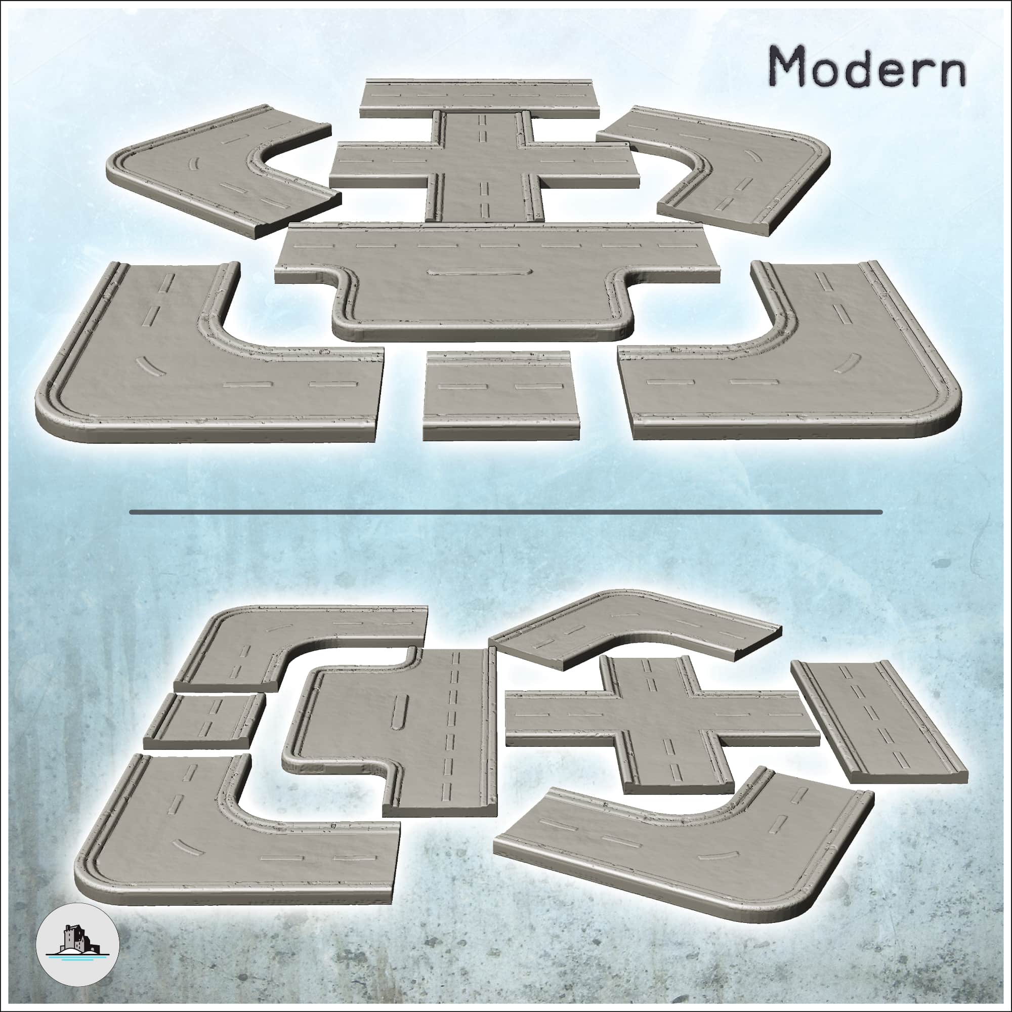 Set of modern modular roads with crossroads (10) by Hartolia Miniatures ...