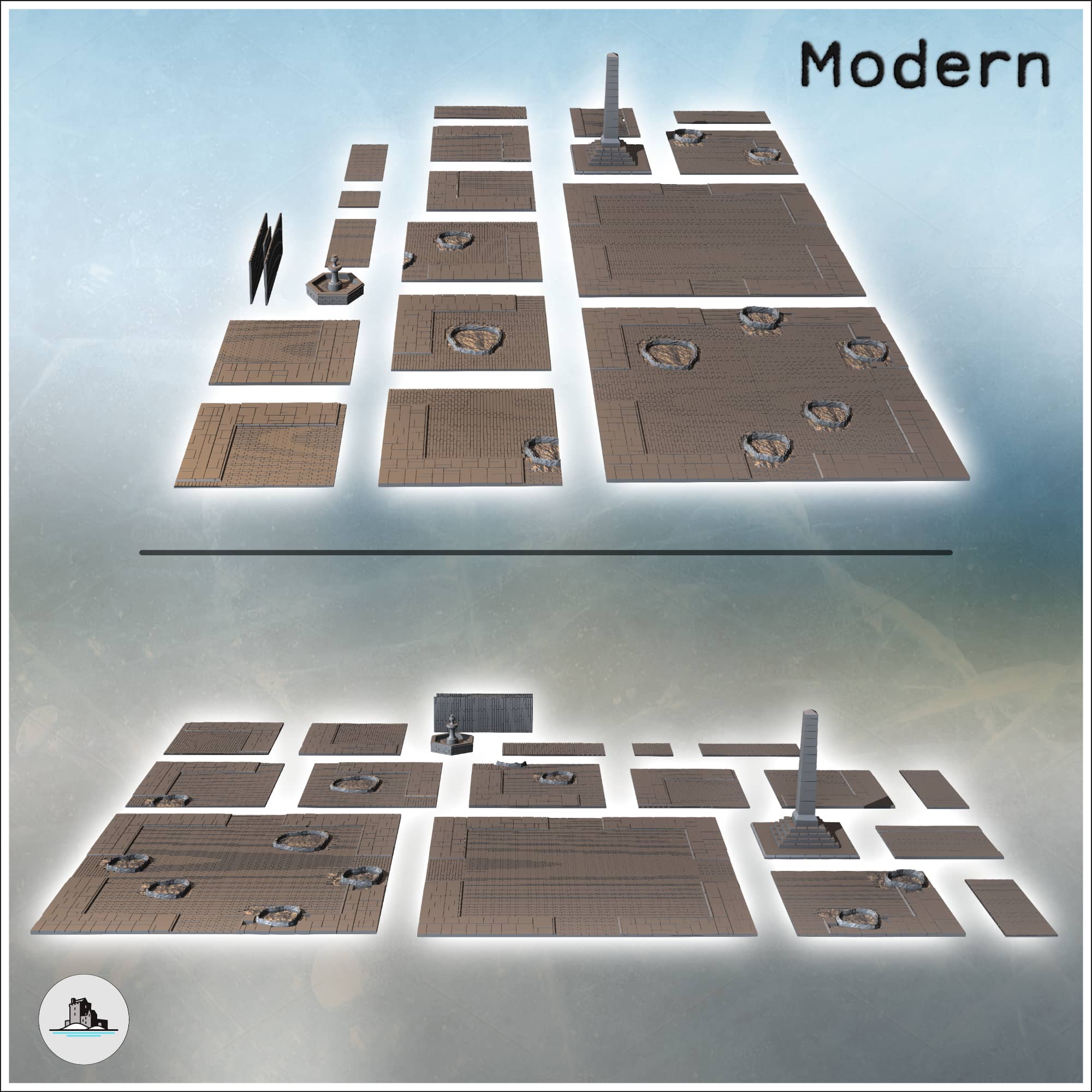 Large modular urban square with a central obelisk or fountain (intact ...