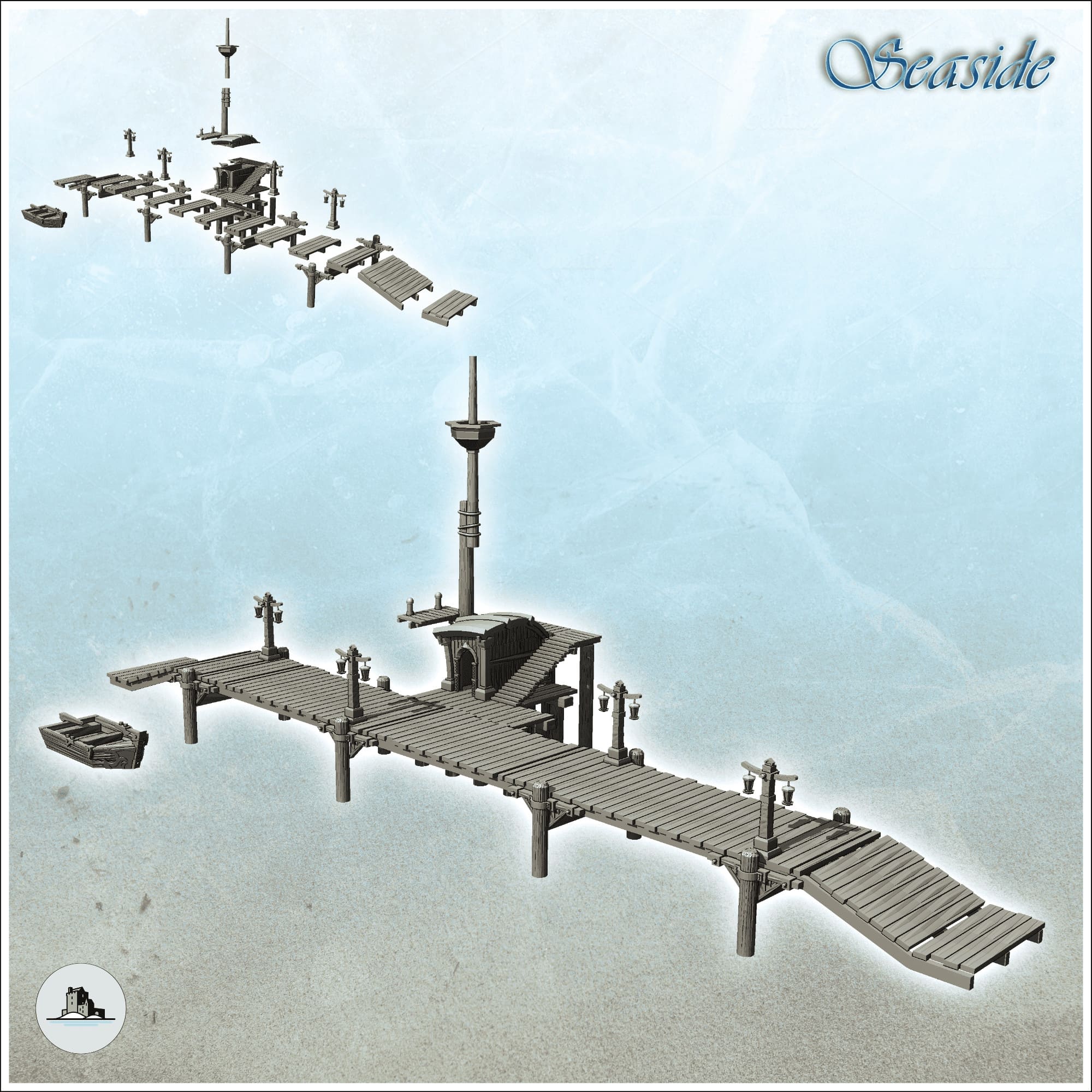 Modular set of medieval wooden pontoons with mast and boat (7) by ...