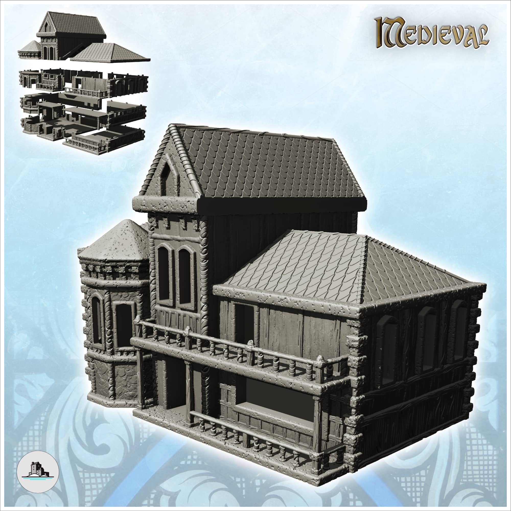 Large half-timbered building with tiled roof and rounded annex (20) by Hartolia Miniatures ...