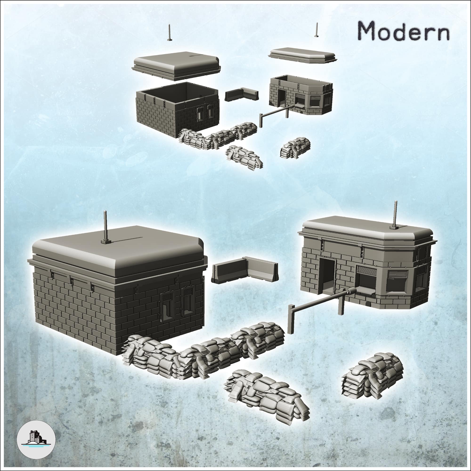Modern military checkpoint with double bunkers fence and sandbags (9 ...