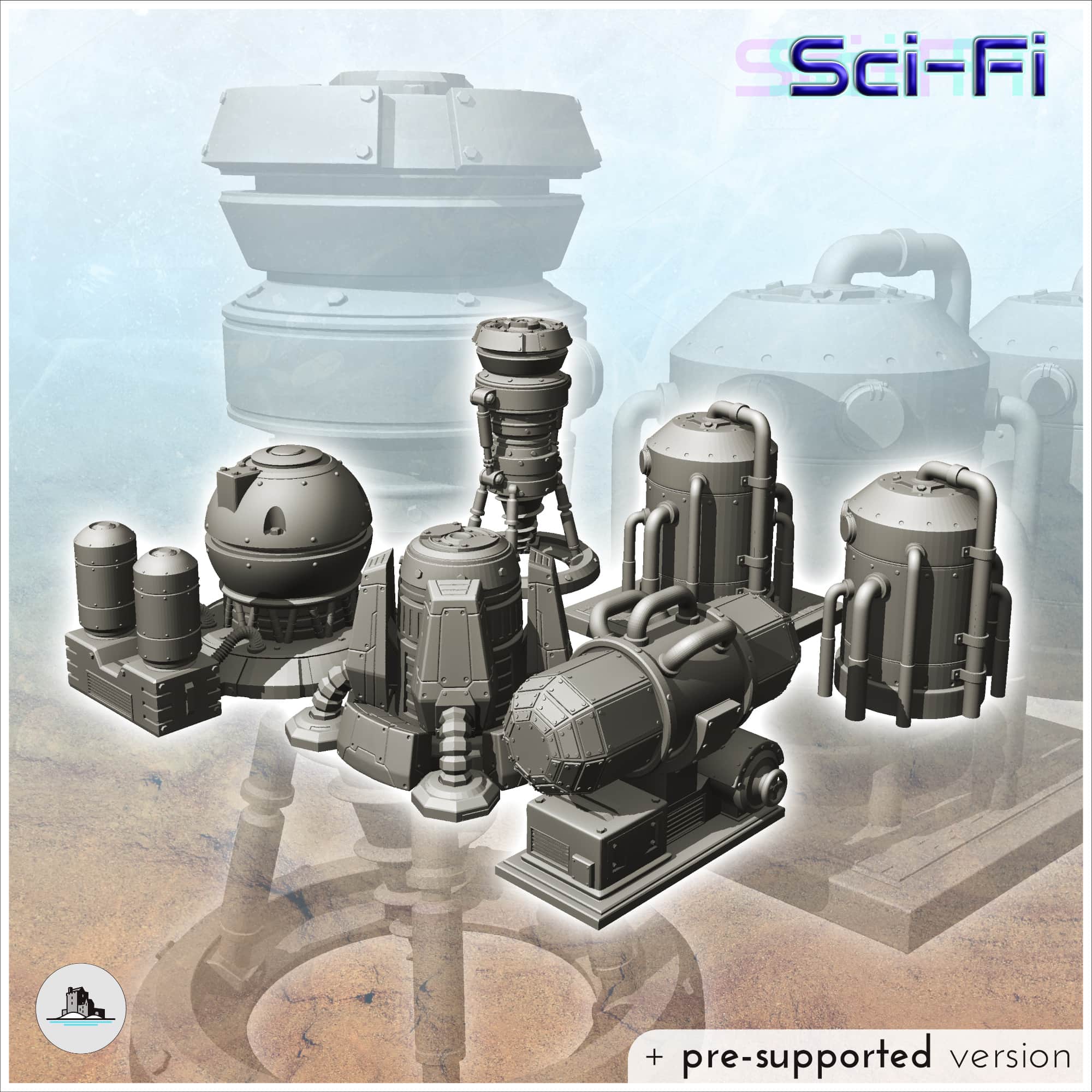 Set of six futuristic industrial machines (7) by Hartolia Miniatures ...