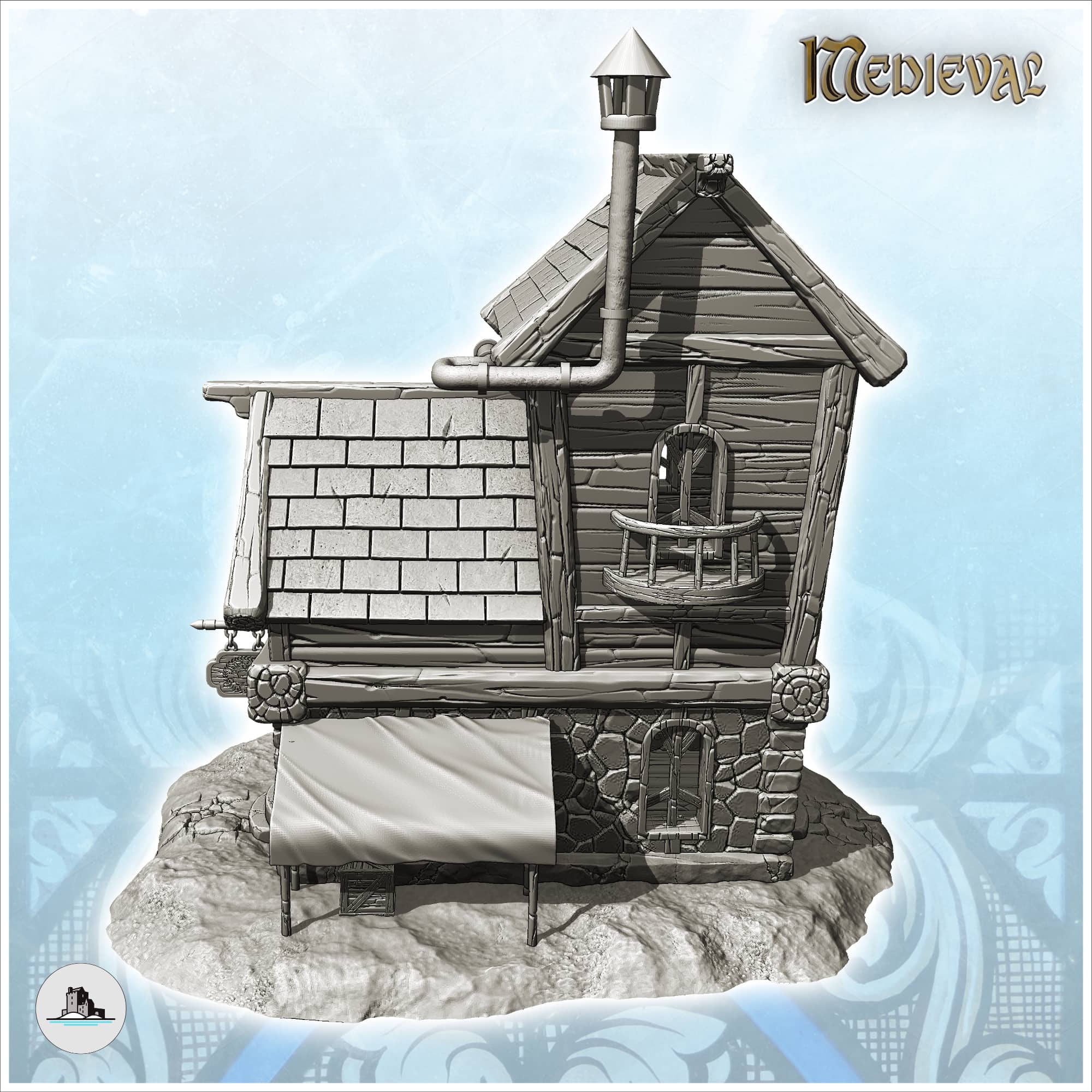 Medieval house with zinc drain pipes canvas awning entrance sign (13 ...