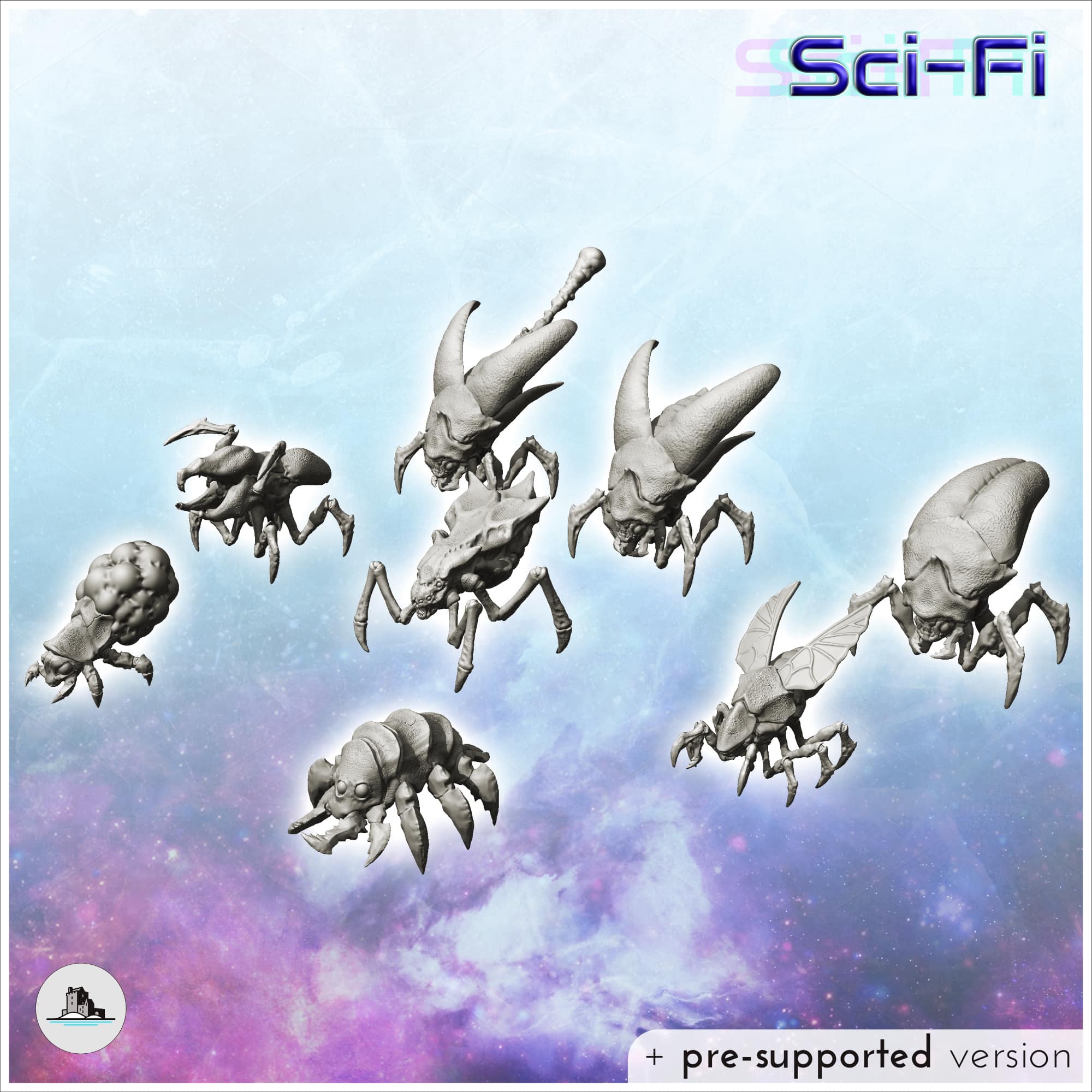 Set of seven alien creatures on legs (33) by Hartolia Miniatures ...