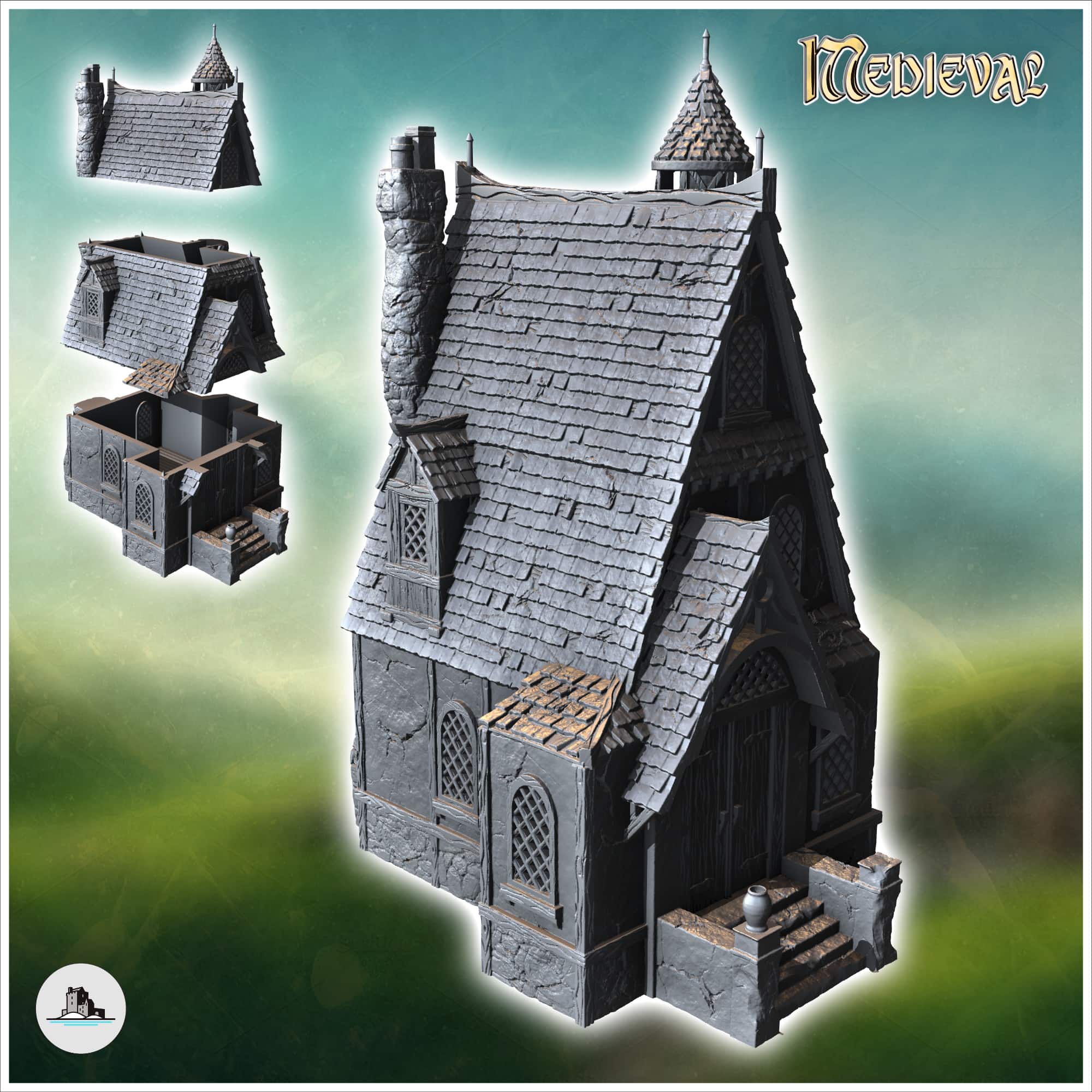 Large medieval mansion with access staircase and tiled roof (35) by ...