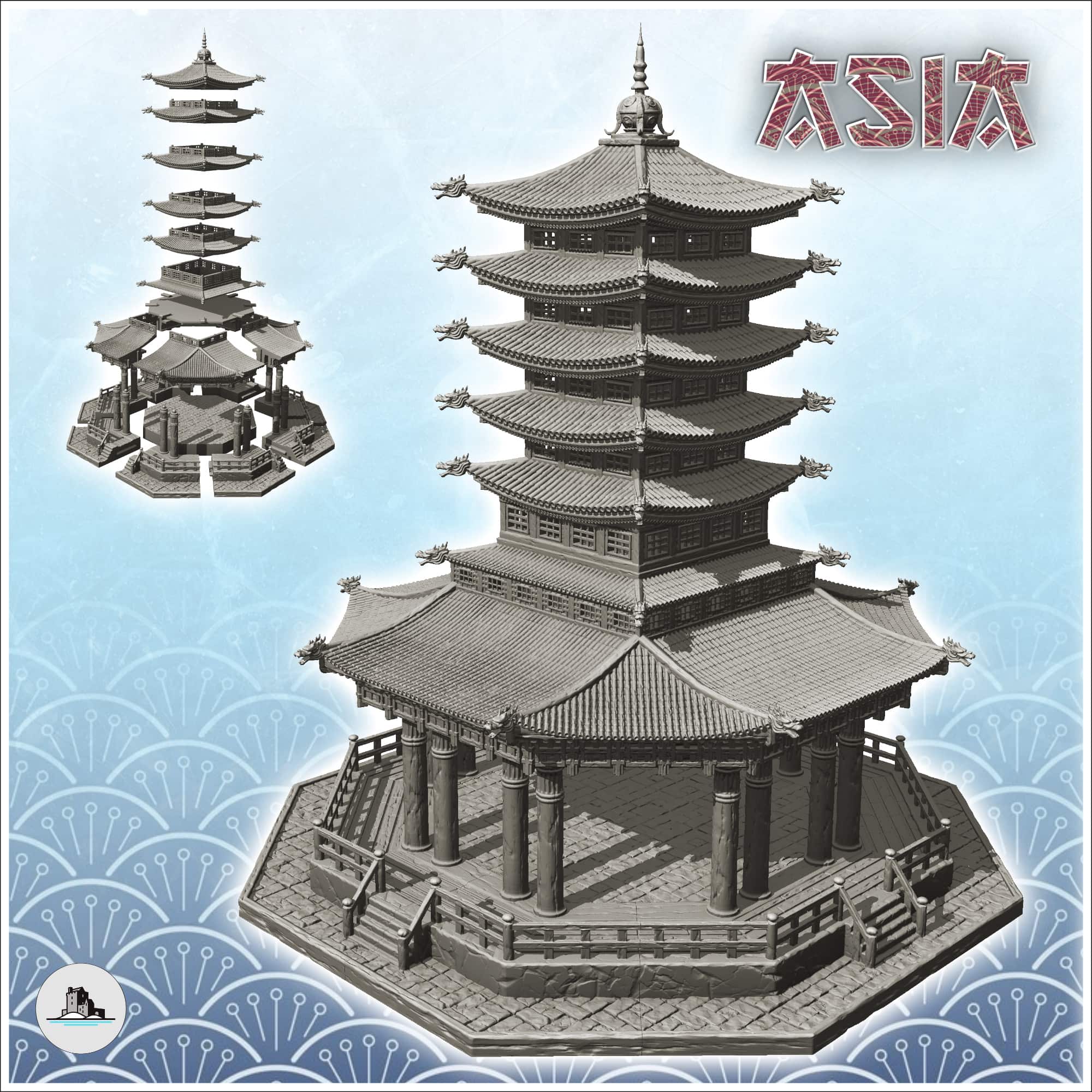 Asian pagoda with multiple floors on platform (30) by Hartolia ...
