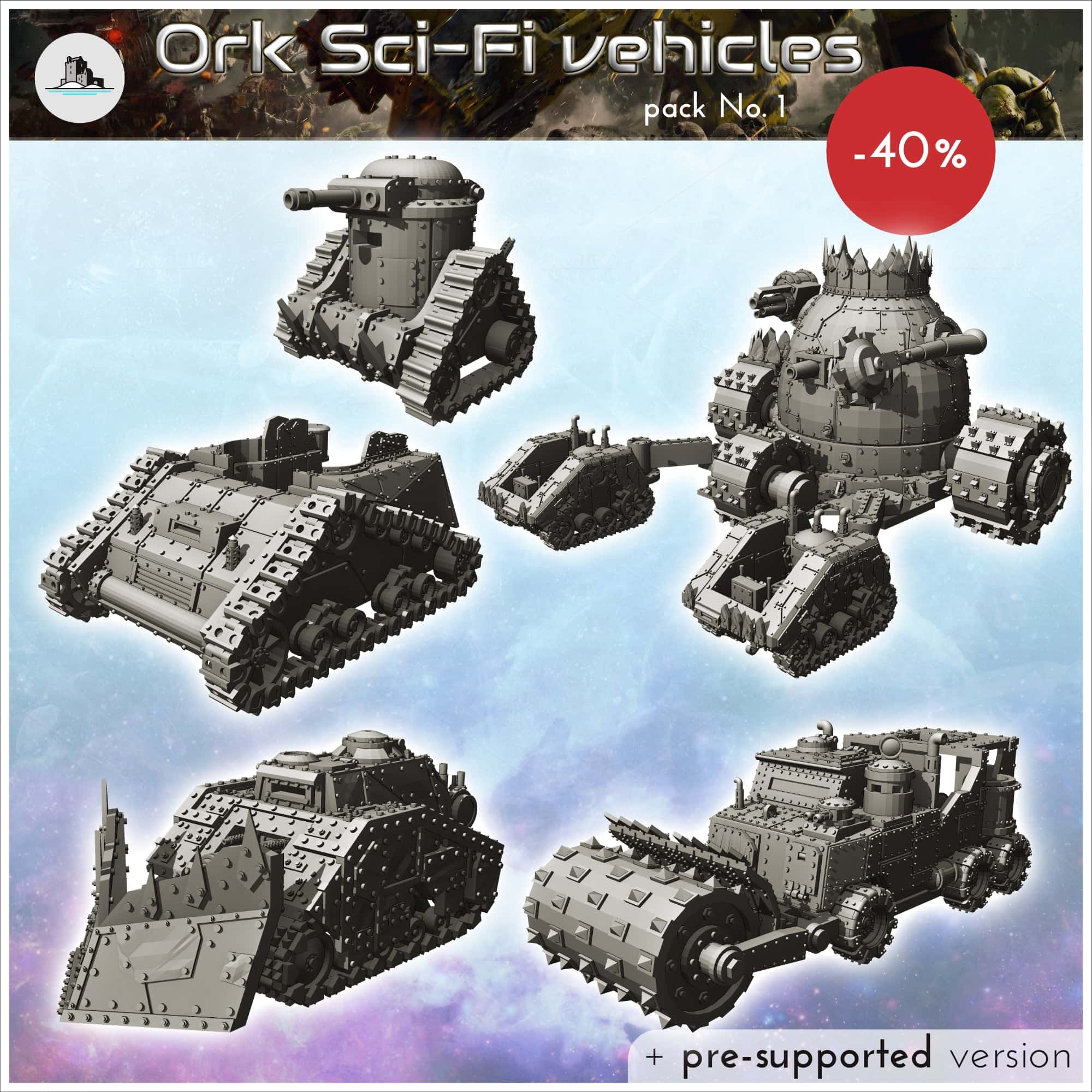Ork Sci-Fi vehicles pack No. 1 by Hartolia Miniatures - MiniHoarder