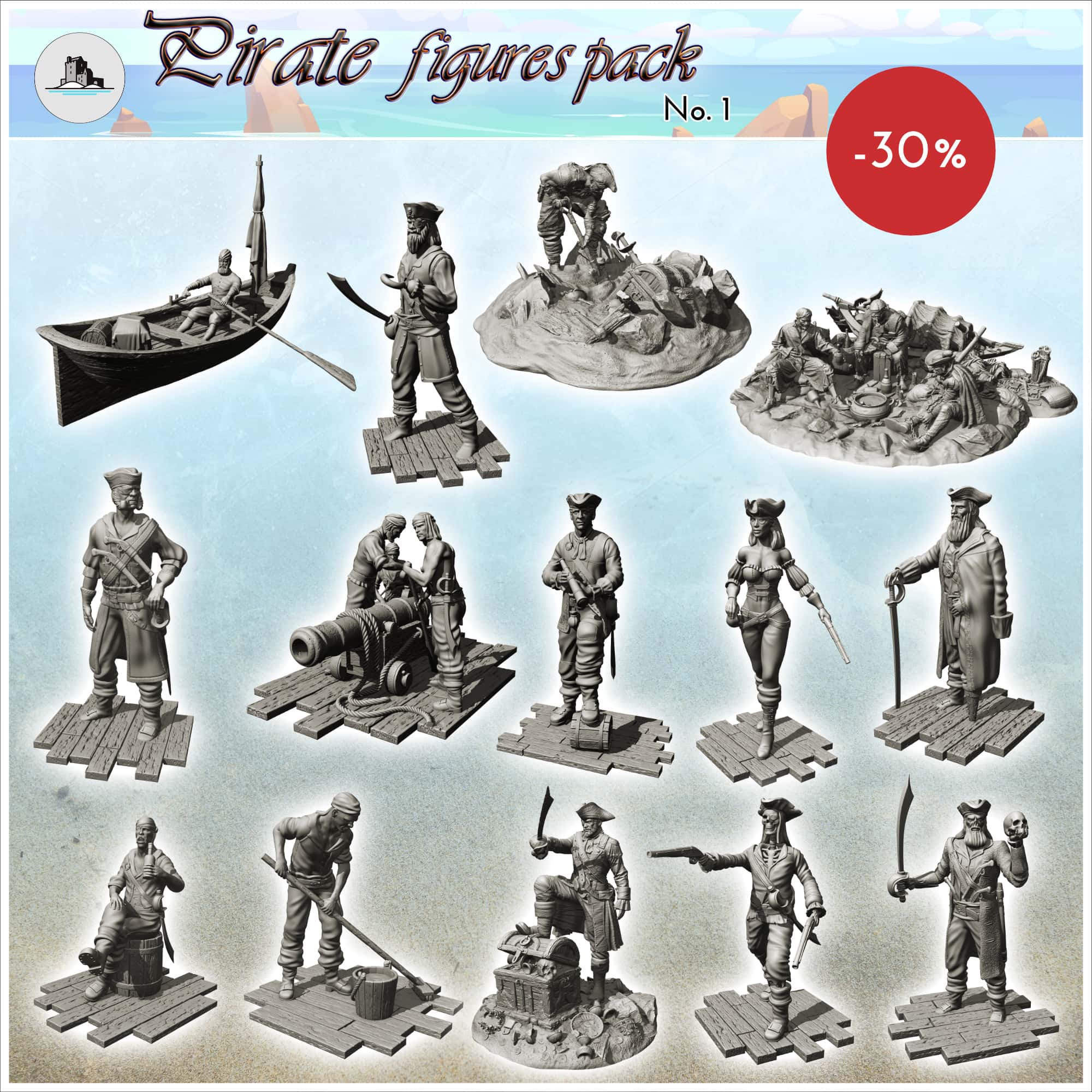 Pirate figures pack No. 1 by Hartolia Miniatures - Wargaming3D