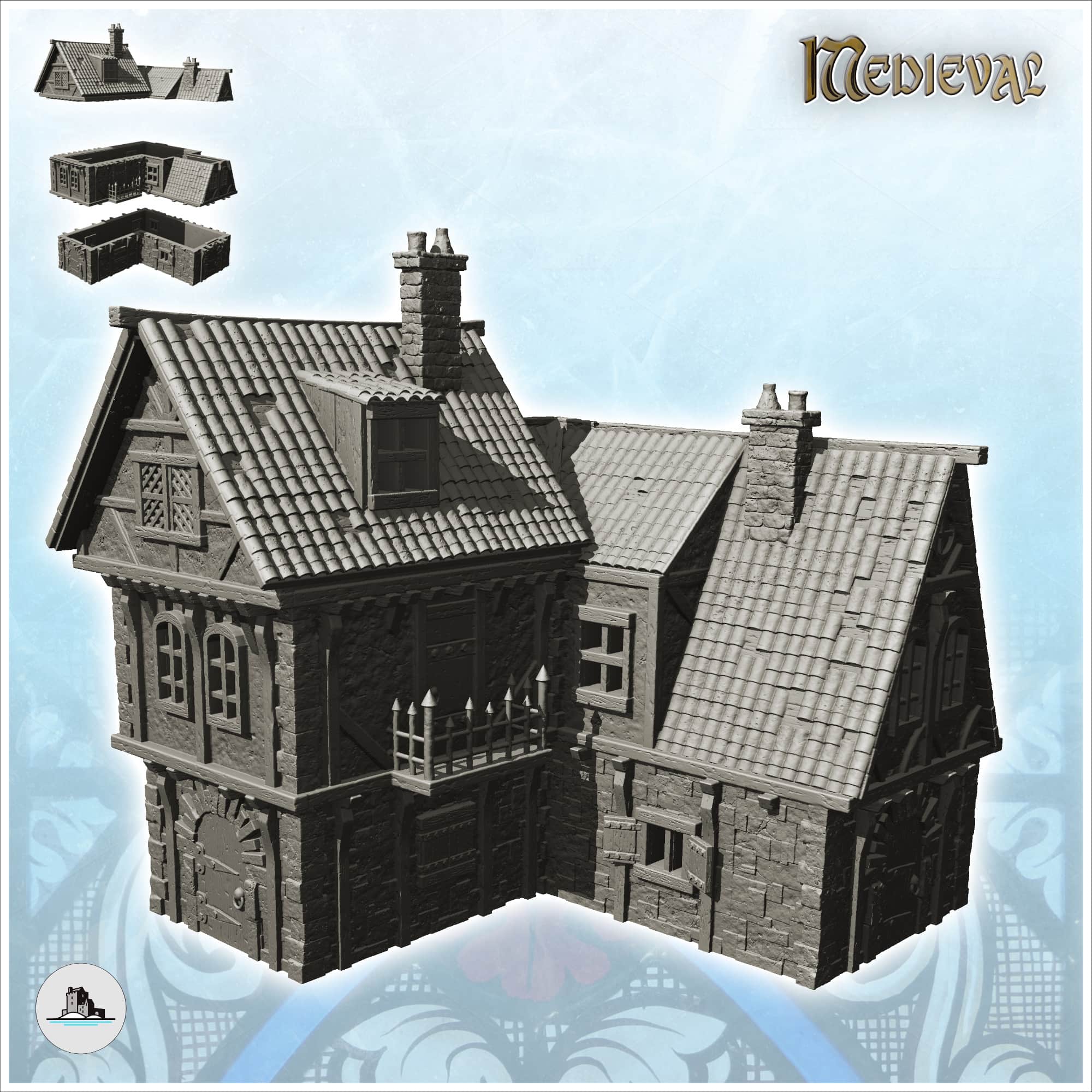 Large medieval house with spiked balcony and multiple floors (2) by ...