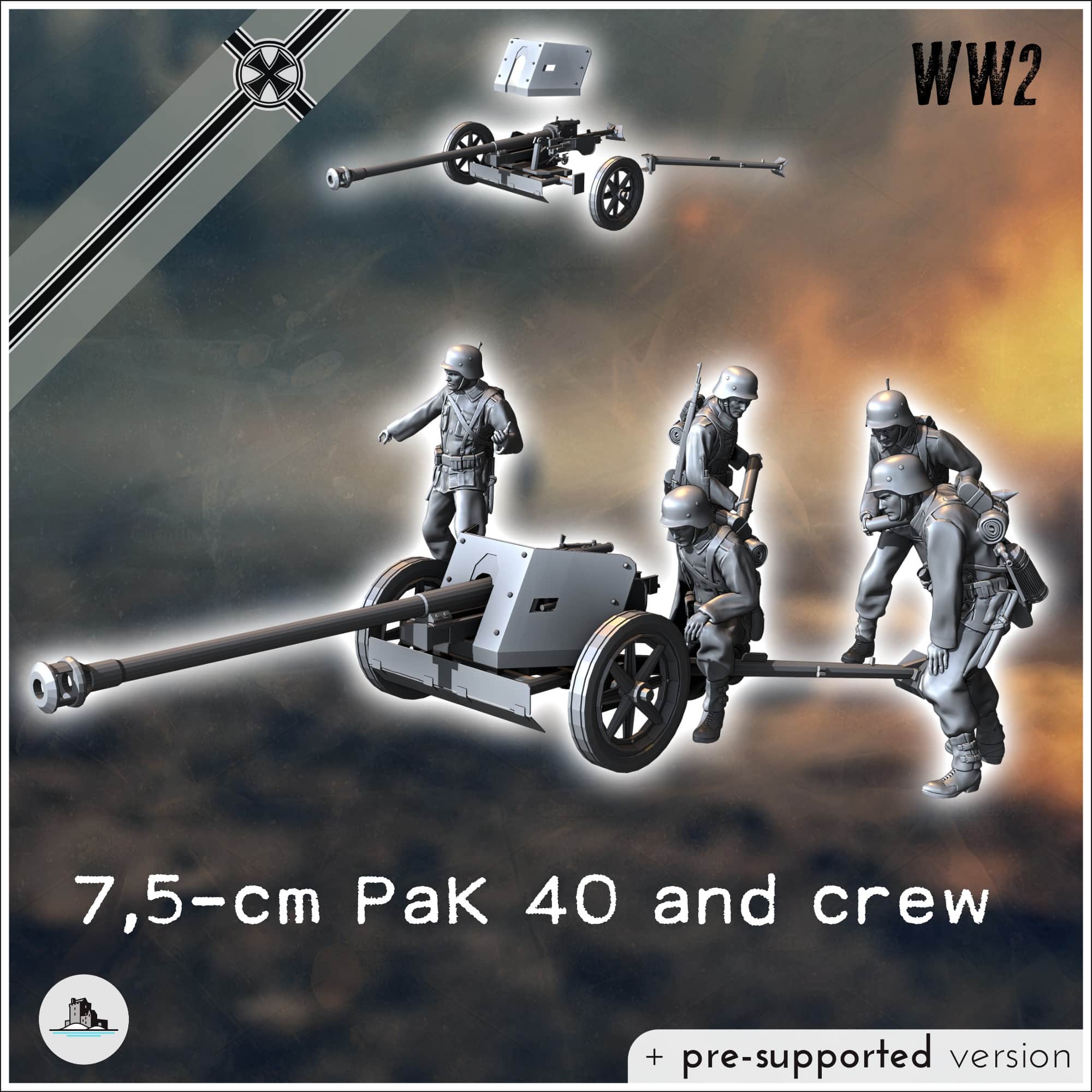 Pak 40 75mm anti-tank gun with five crew soldiers by Hartolia ...