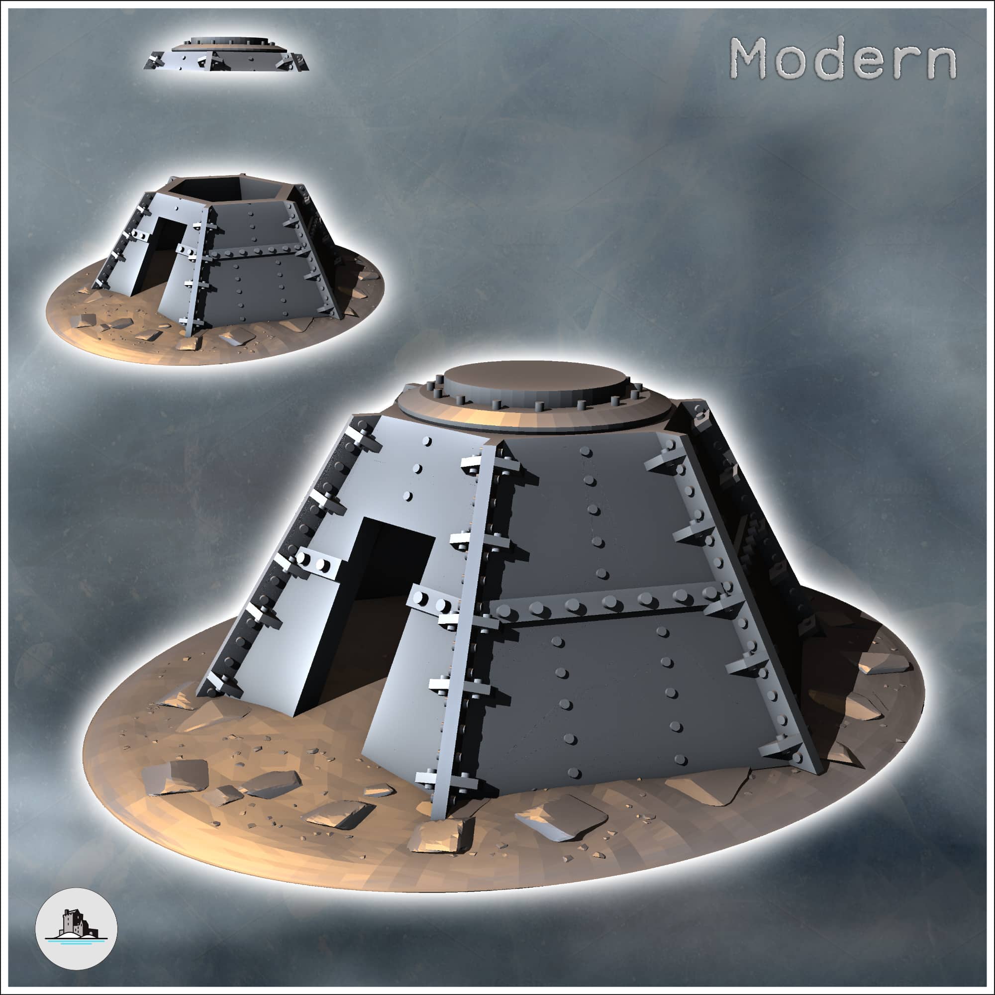Modern octagonal metal bunker with rivets (6) by Hartolia Miniatures ...