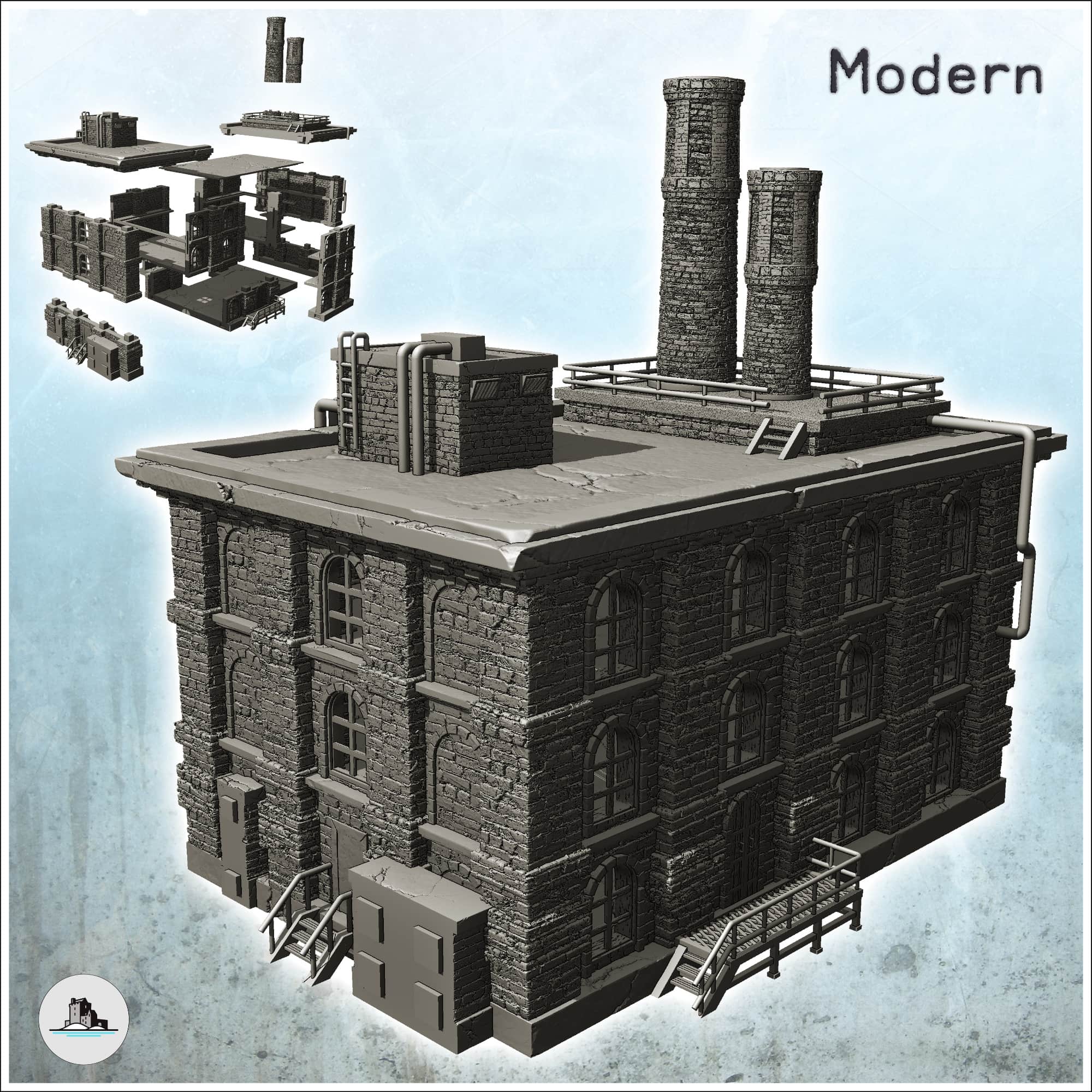 Large modern brick industrial factory with flat roof with double ...