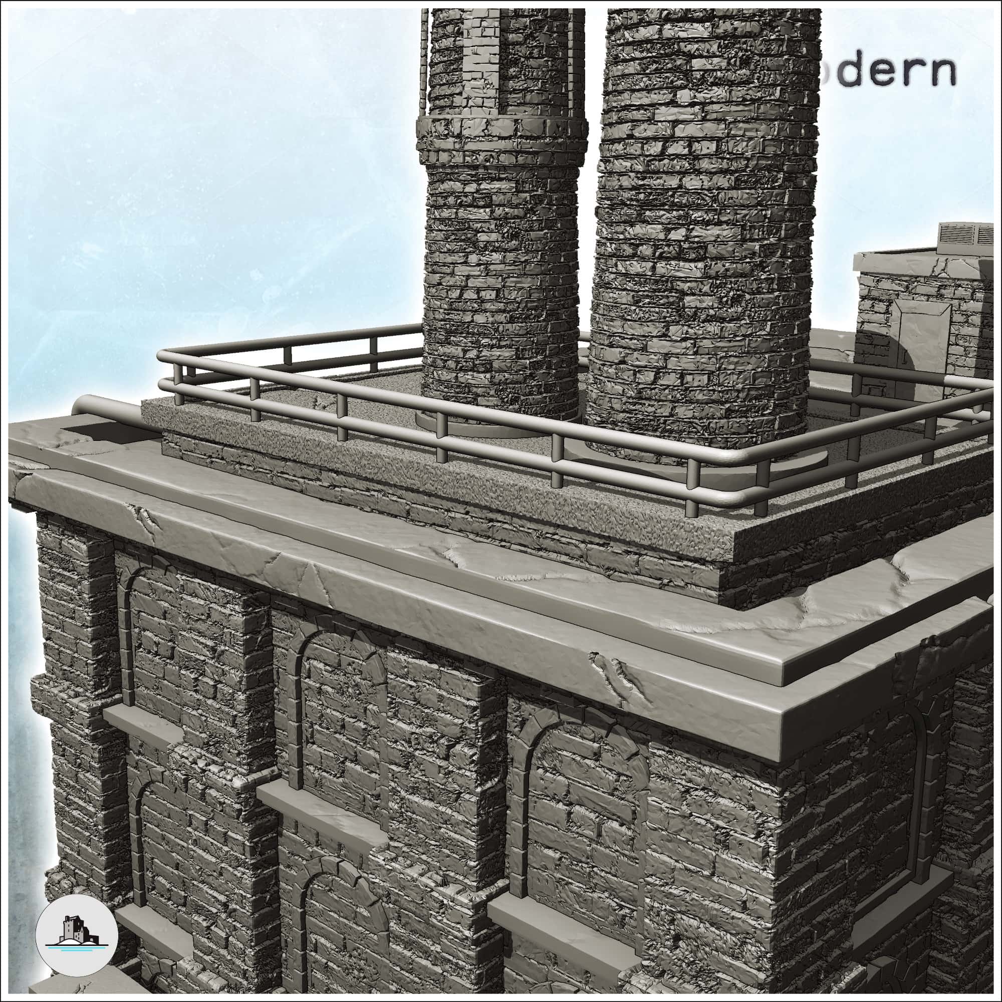 Large modern brick industrial factory with flat roof with double ...
